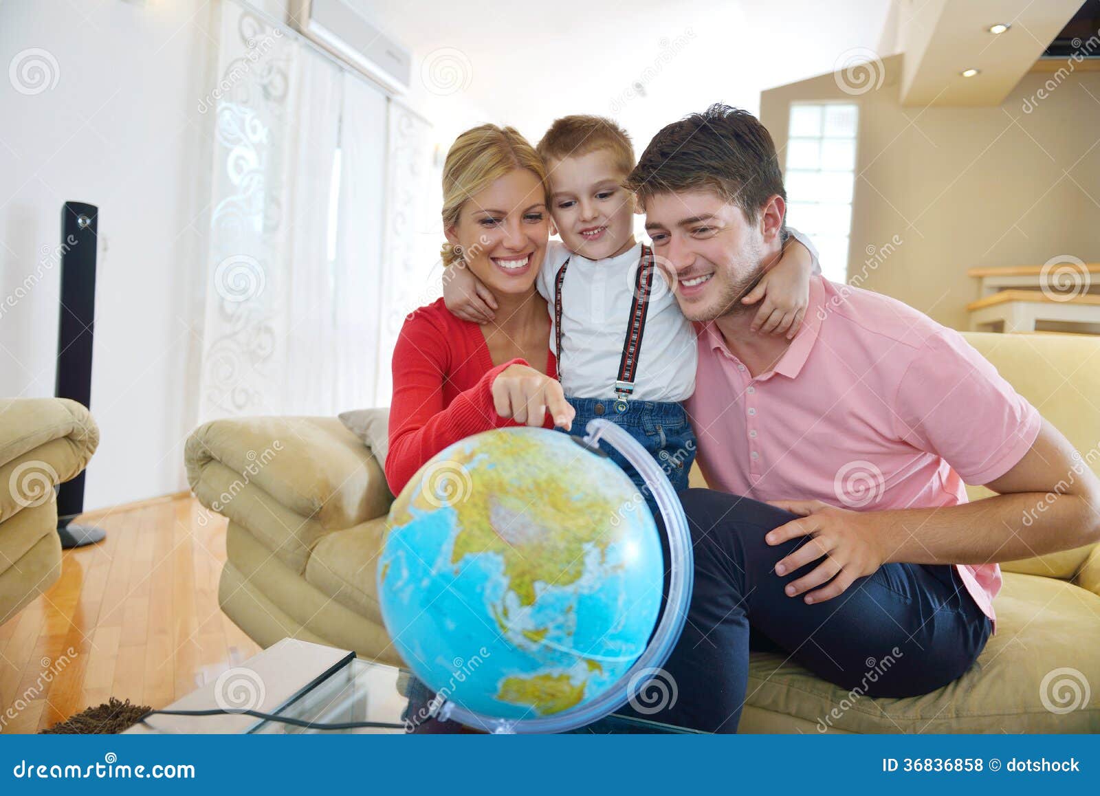 Family have fun with globe stock photo. Image of looking - 36836858