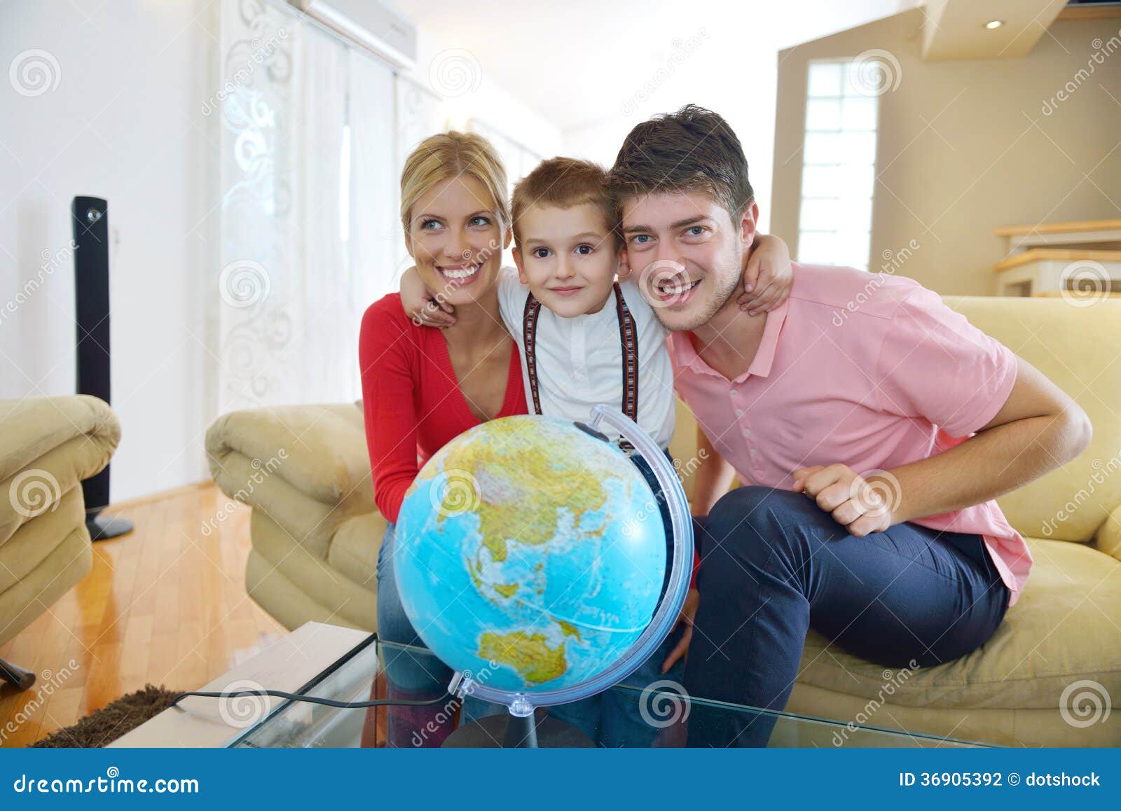 Family have fun with globe stock photo. Image of planet - 36905392