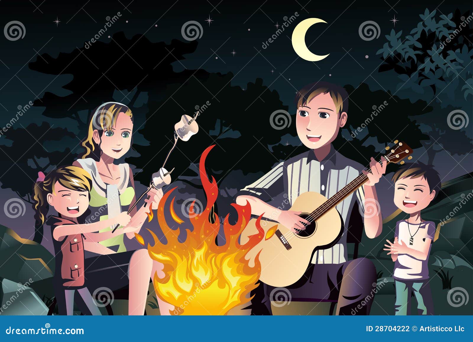 Family having a bonfire stock vector. Illustration of campers - 28704222