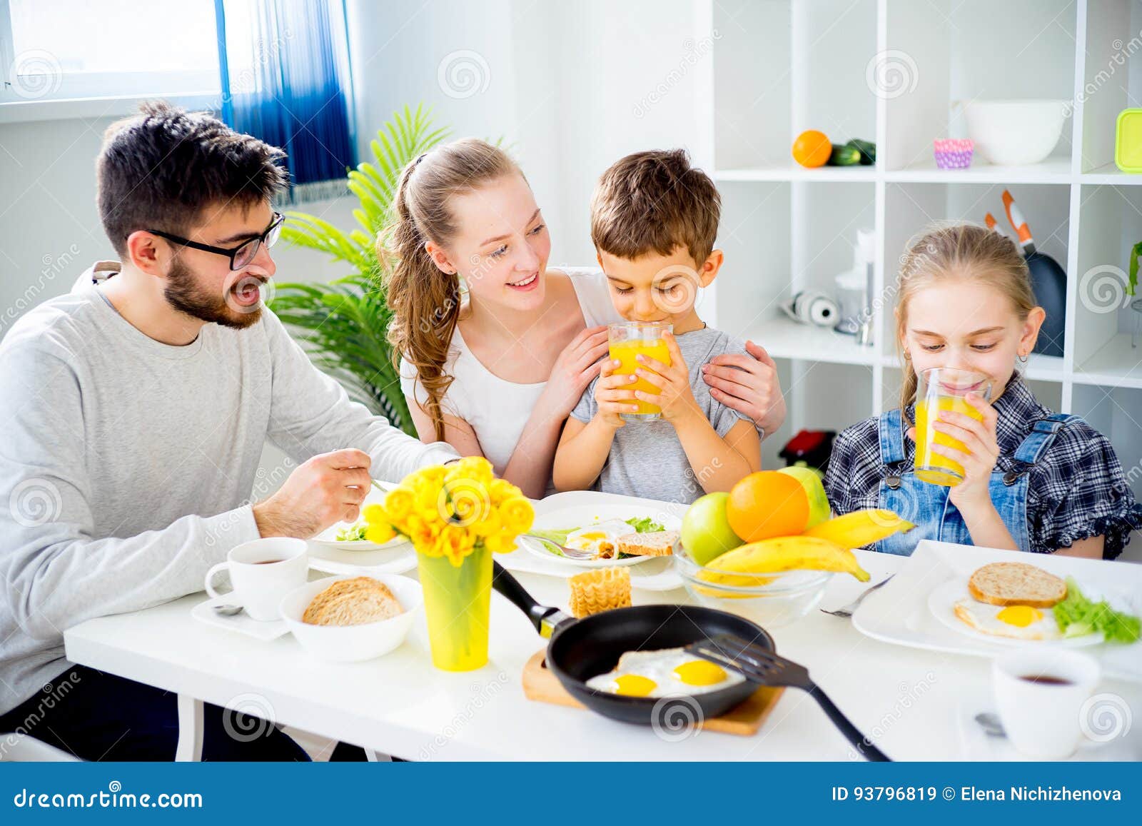 Family having breakfast stock image. Image of happy, kitchen - 93796819