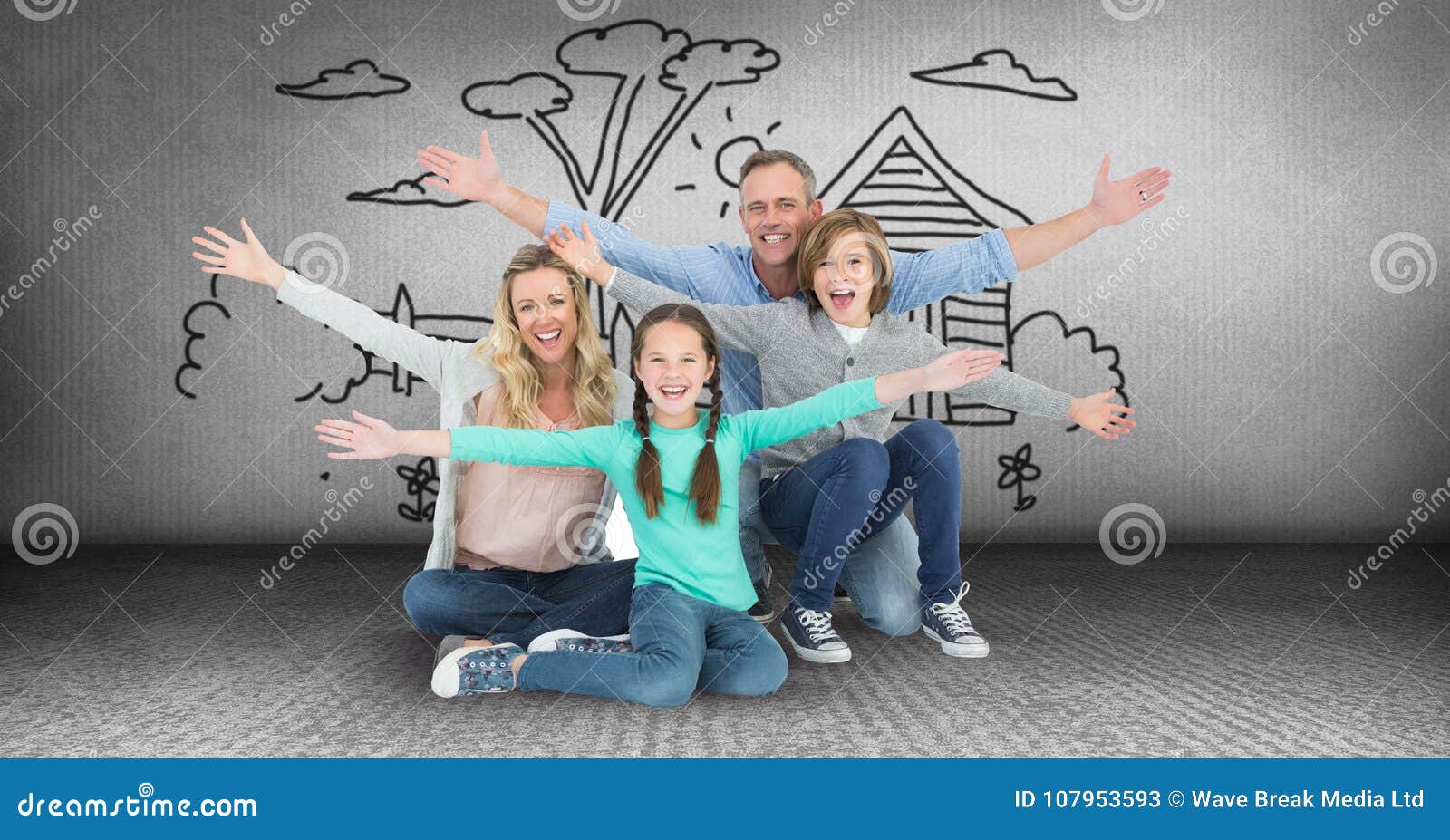 Family Having Fun with Garden Drawing Stock Image - Image of daughter ...
