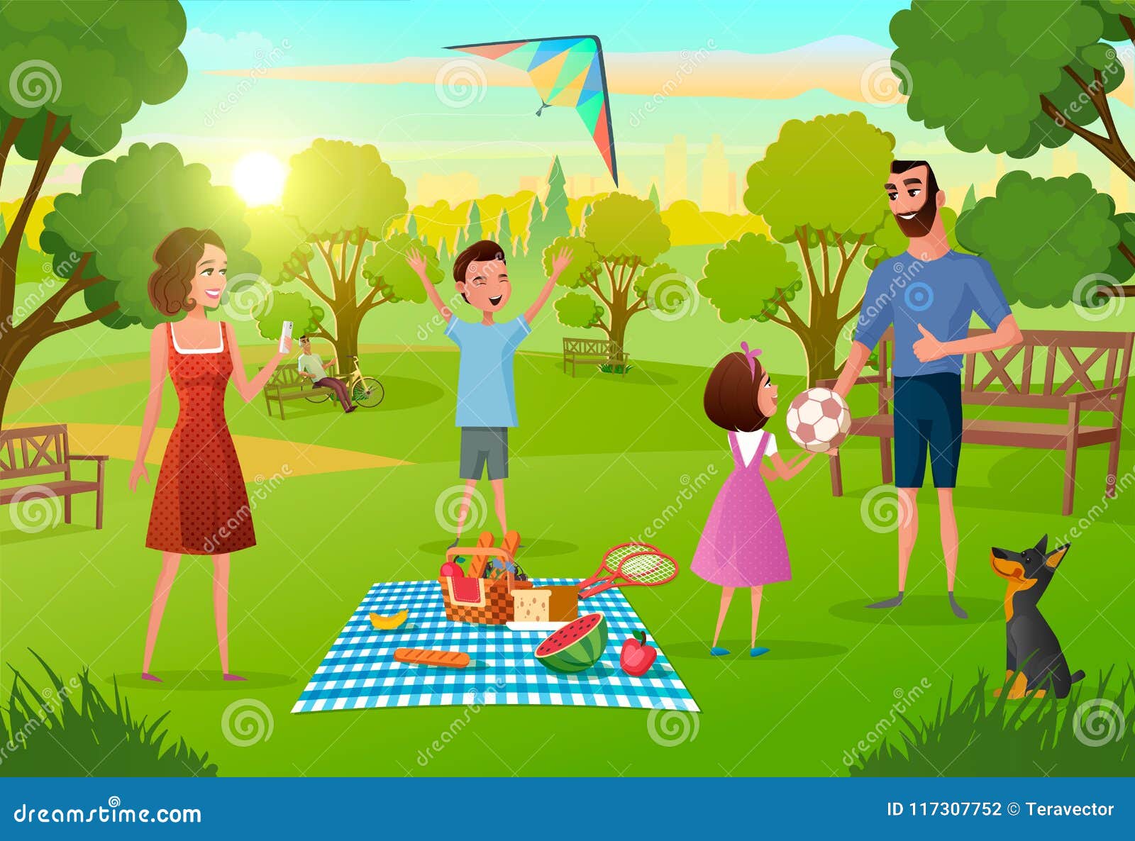 Picnic In City Park. Family Picnics, Rest On Nature Landscape. People ... Picnic In City Park. Family Picnics, Rest On Nature Landscape. People ...