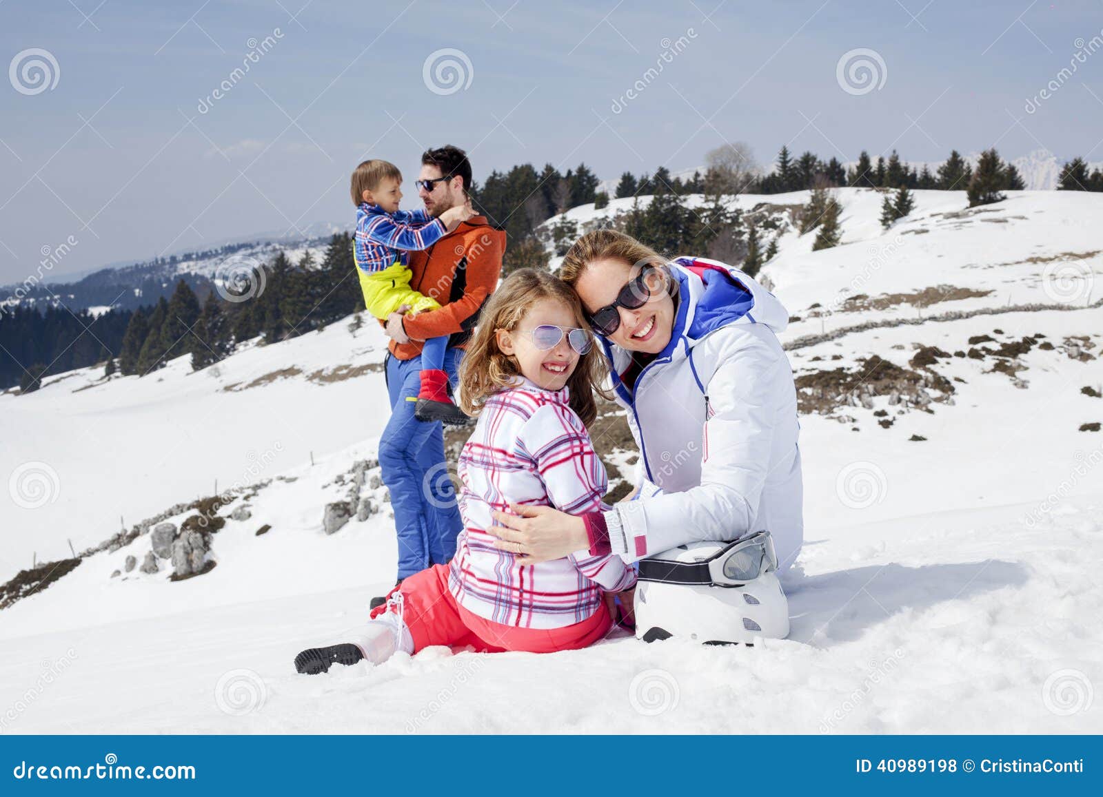 Family Having Fun in the Snow Stock Photo - Image of horizontal, child ...