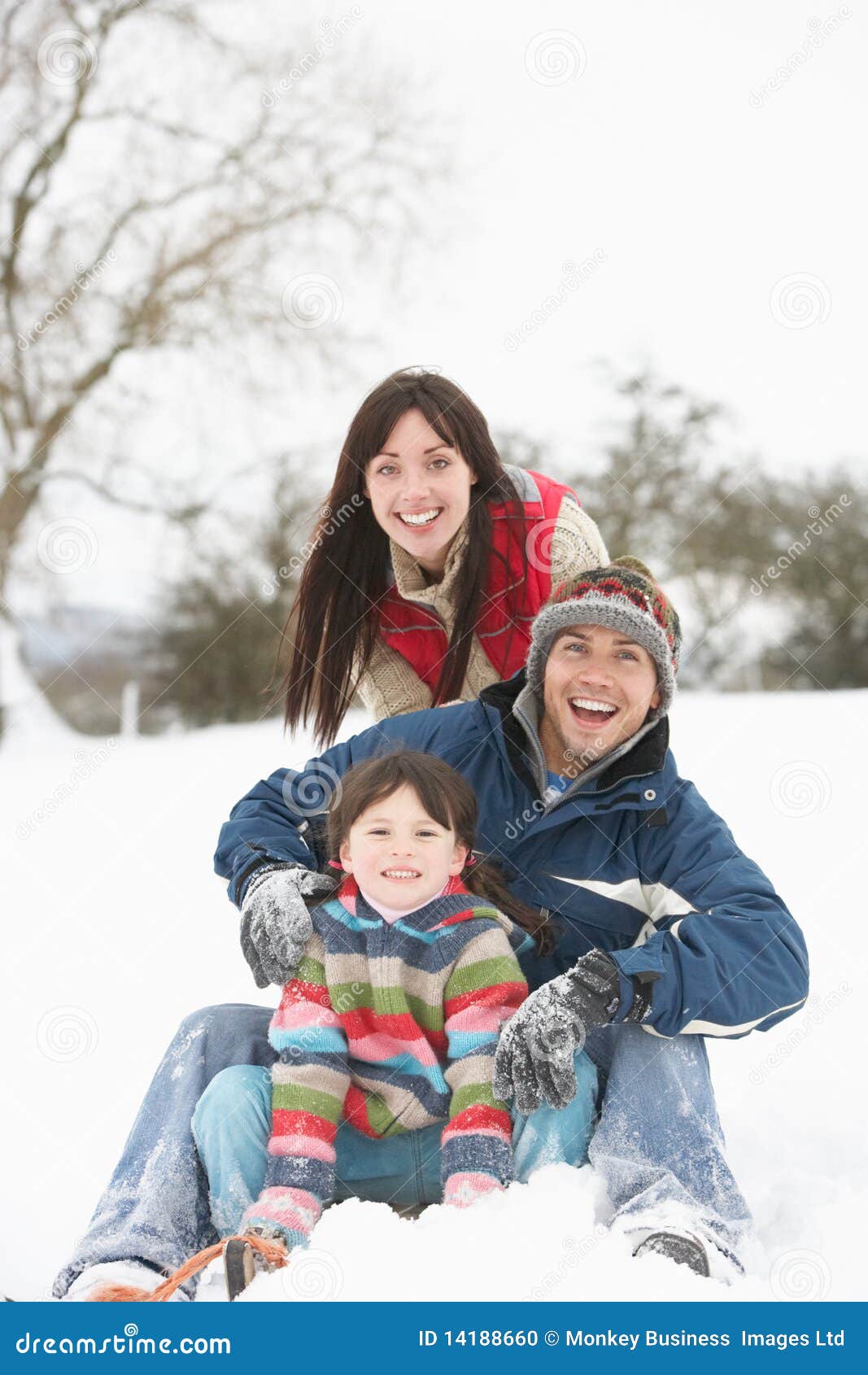 Family Having Fun in Snowy Countryside Stock Photo - Image of daughter ...