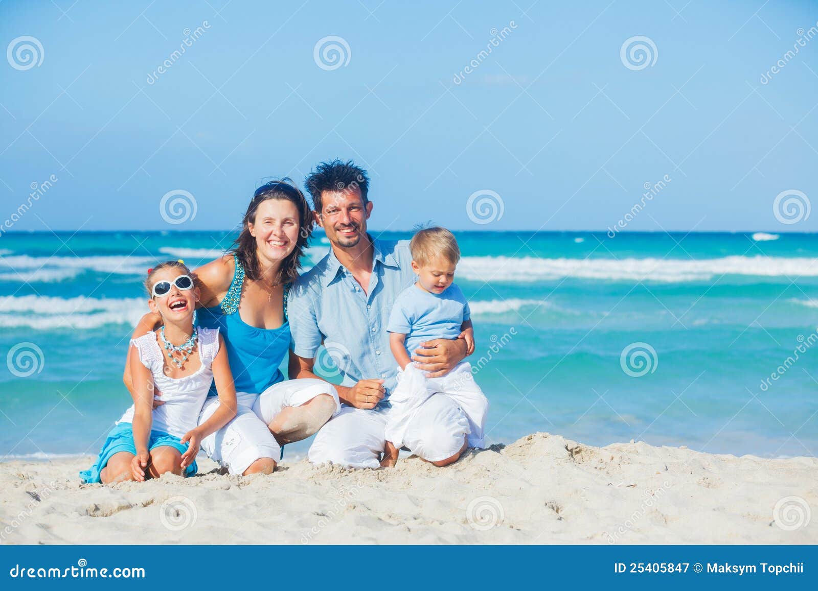 Family Having Fun on Tropical Beach Stock Image - Image of father ...