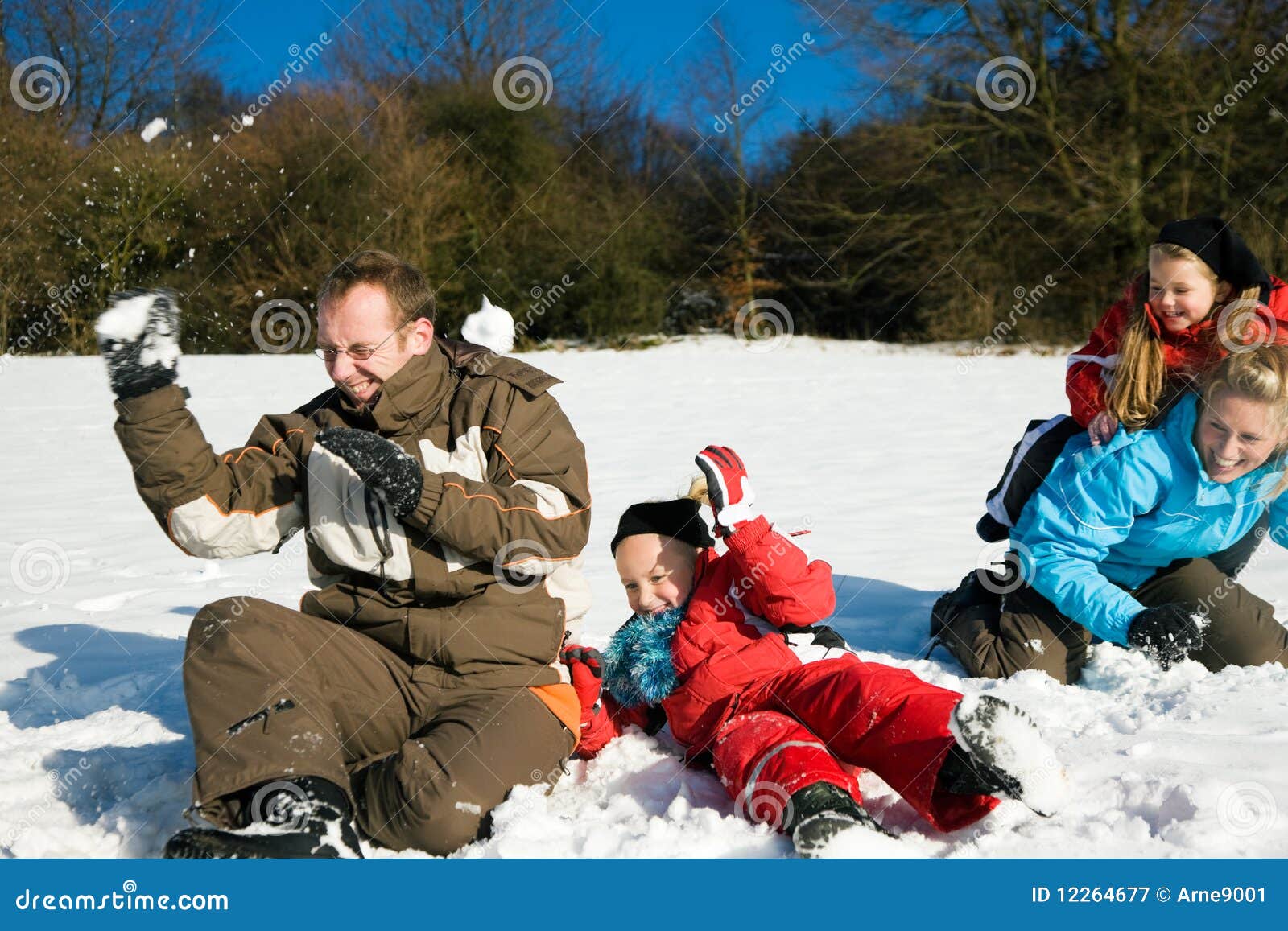Family Having a Snowball Fight Stock Image - Image of snowball, people ...