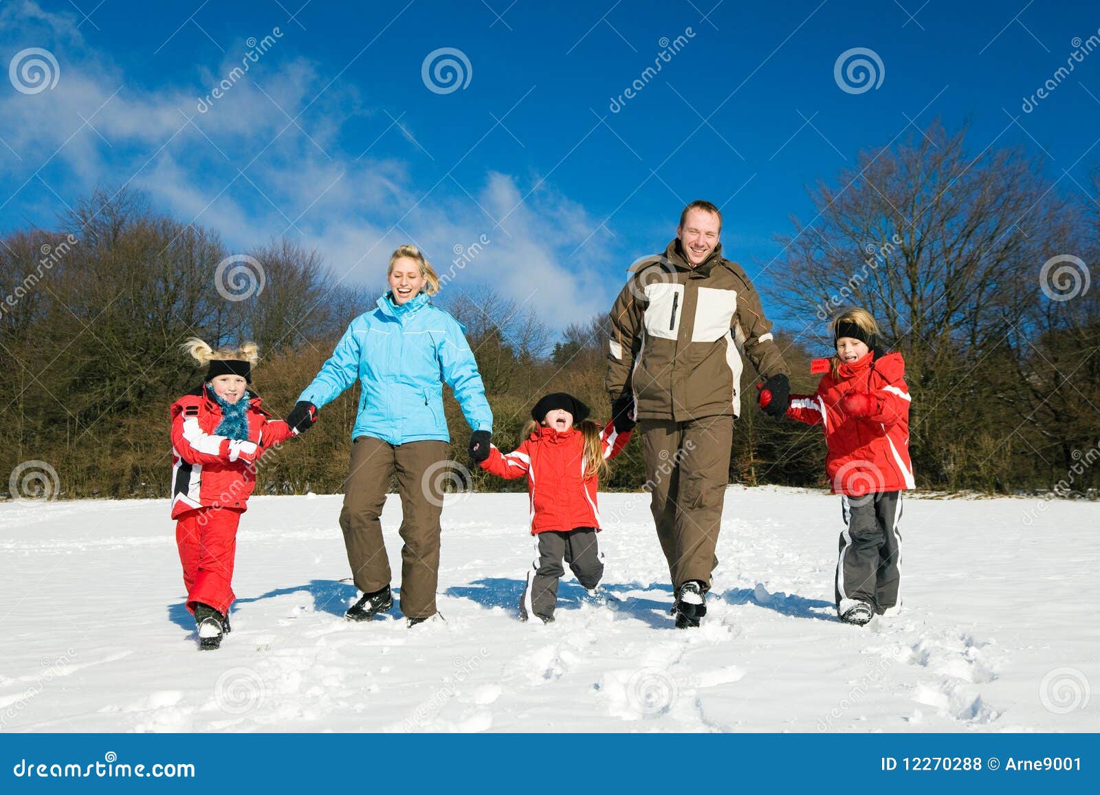 Family Having a Walk in the Snow Stock Photo - Image of country, sunny ...