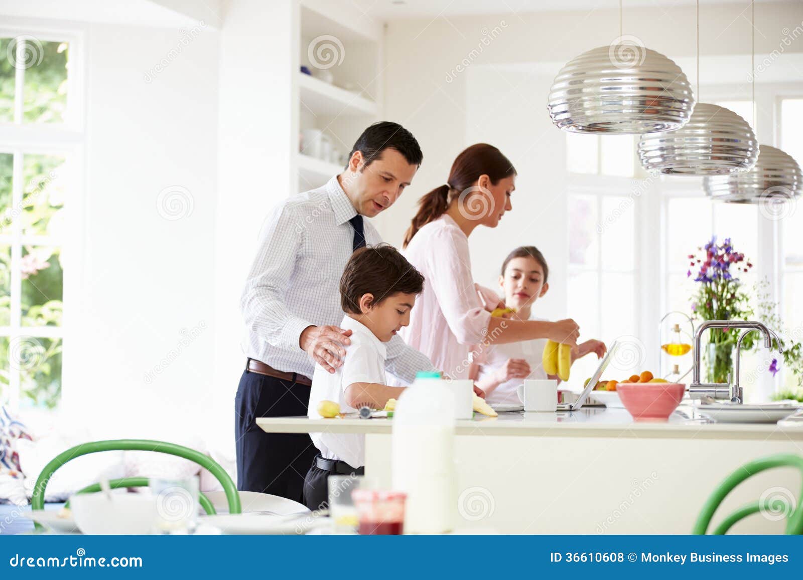 Family Helping To Clear Up after Breakfast Stock Photo - Image of chore ...