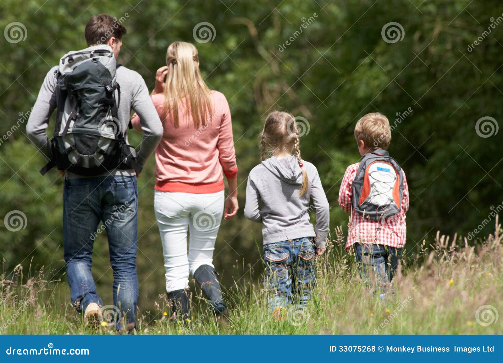 Family Hiking in Countryside Stock Photo - Image of countryside, four ...