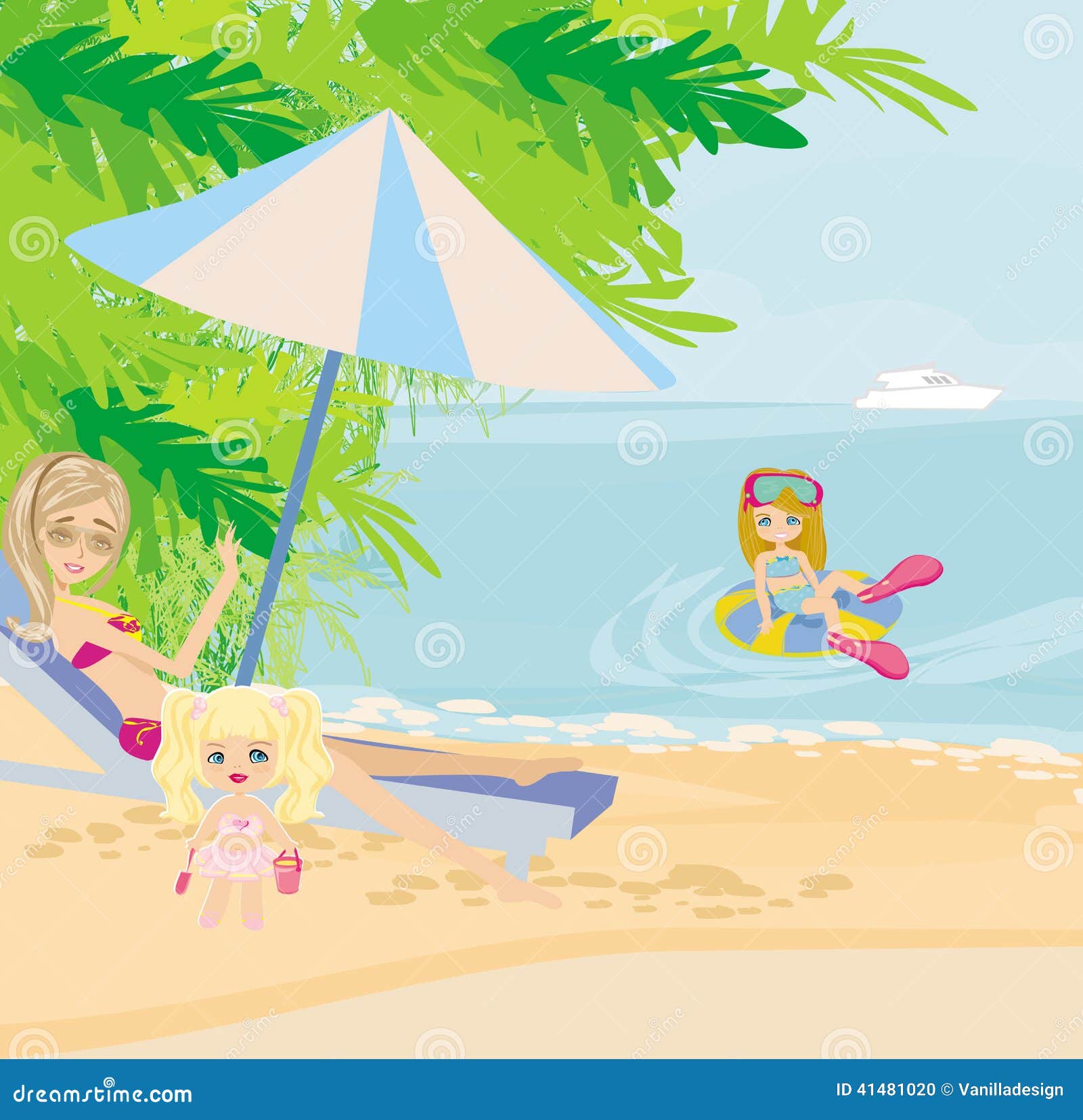 Family holidays by the sea stock vector. Illustration of swim - 41481020
