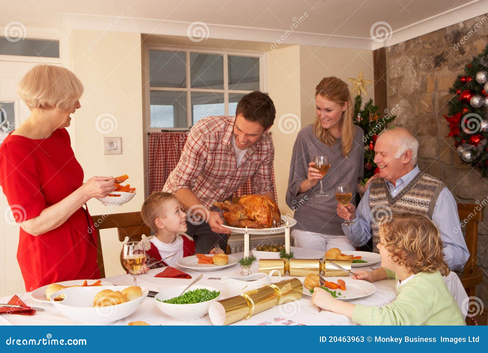 Family at Home Serving Dinner at Christmas Stock Image - Image of happy ...