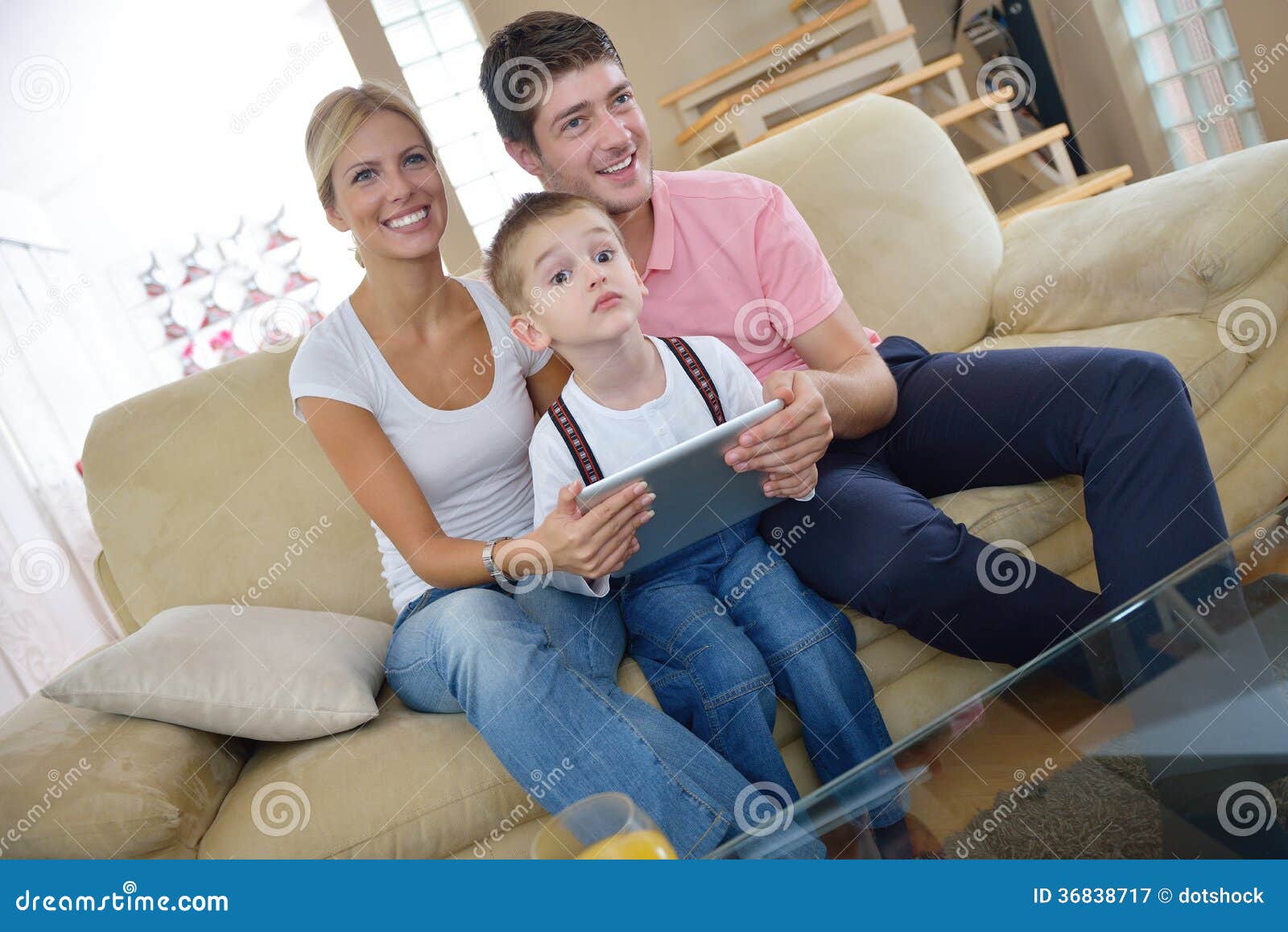 Family at Home Using Tablet Computer Stock Image - Image of electronic ...