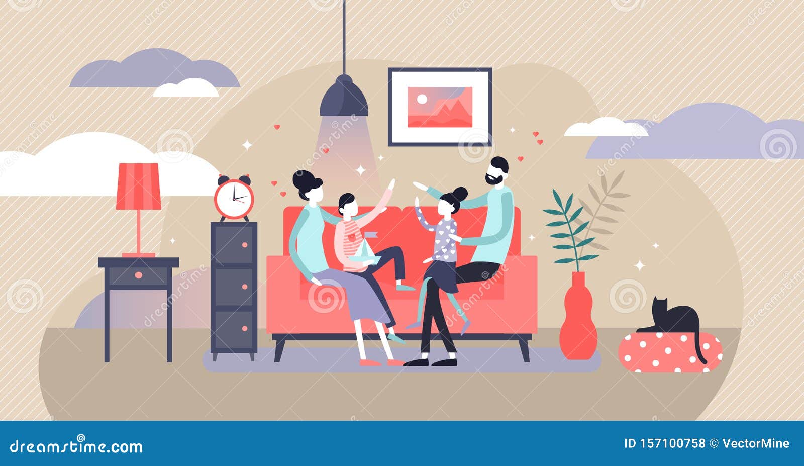 Family at Home Vector Illustration. Flat Tiny Together Joy Persons ...