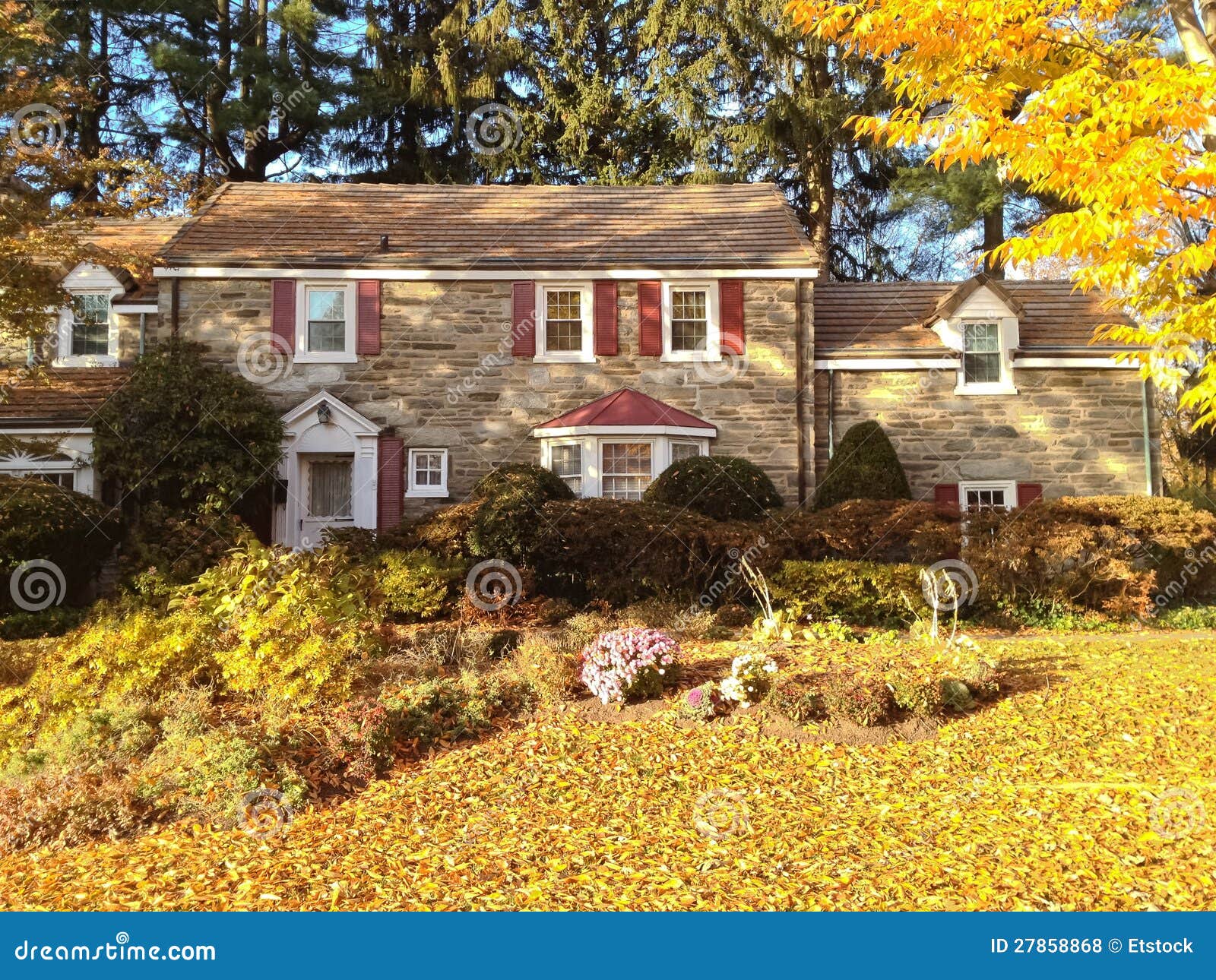 Family House with Front Yard in Fall Colors Stock Photo - Image of ...