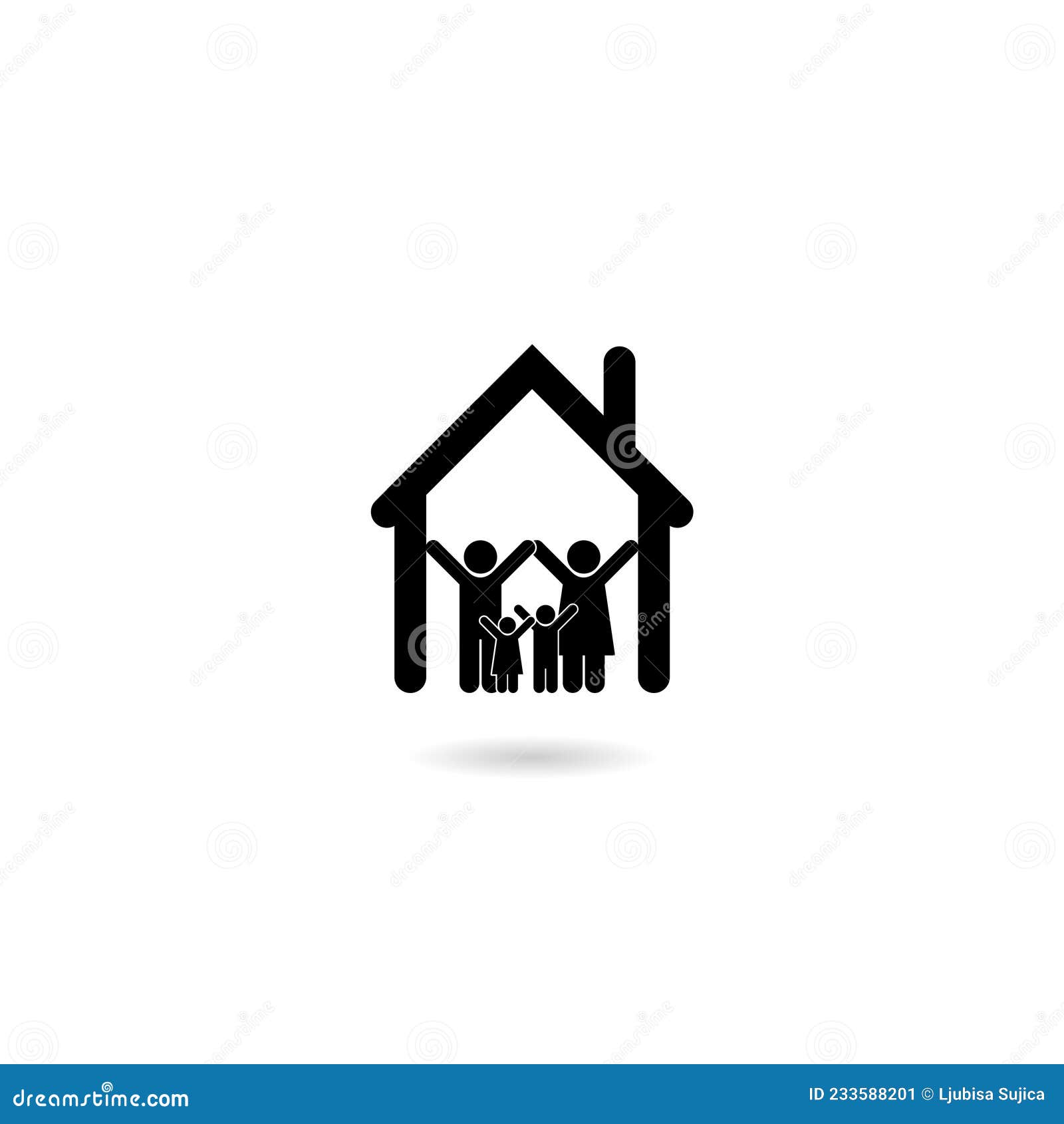 Family in House Icon with Shadow Stock Vector - Illustration of daddy ...