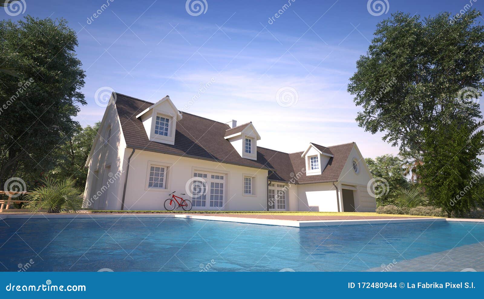 Family house with pool stock illustration. Illustration of architecture ...