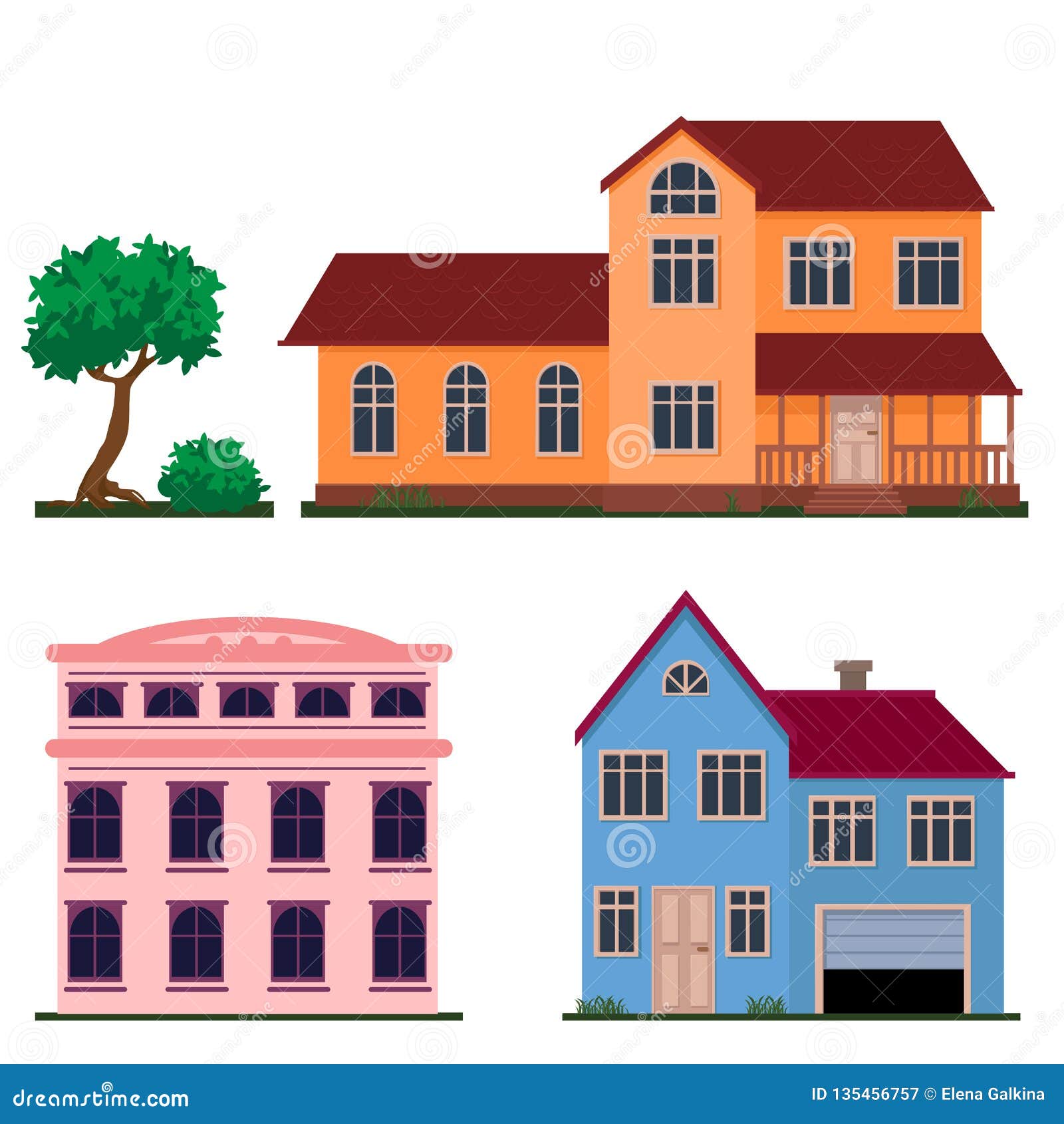Family House Vector Illustration Set Stock Vector - Illustration of ...