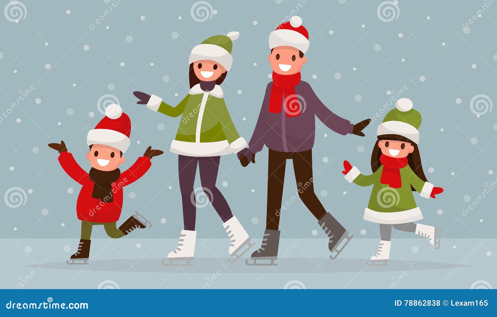 Family Ice-skating Outdoors. Vector Illustration of a Flat Desi Stock ...