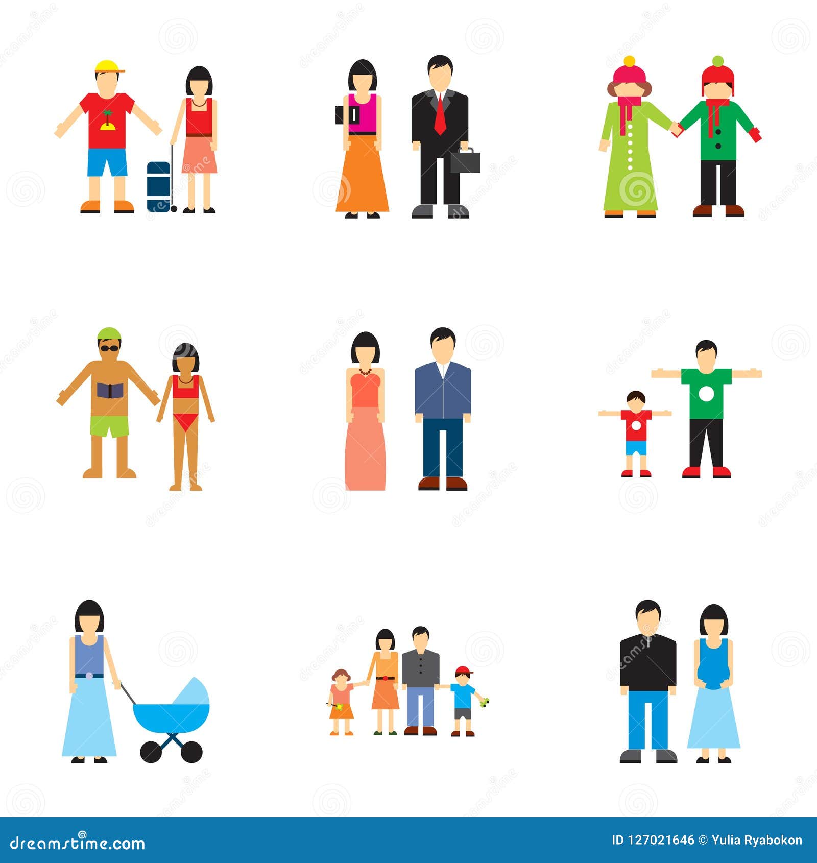 Family Icons Set, Flat Style Stock Illustration - Illustration of ...