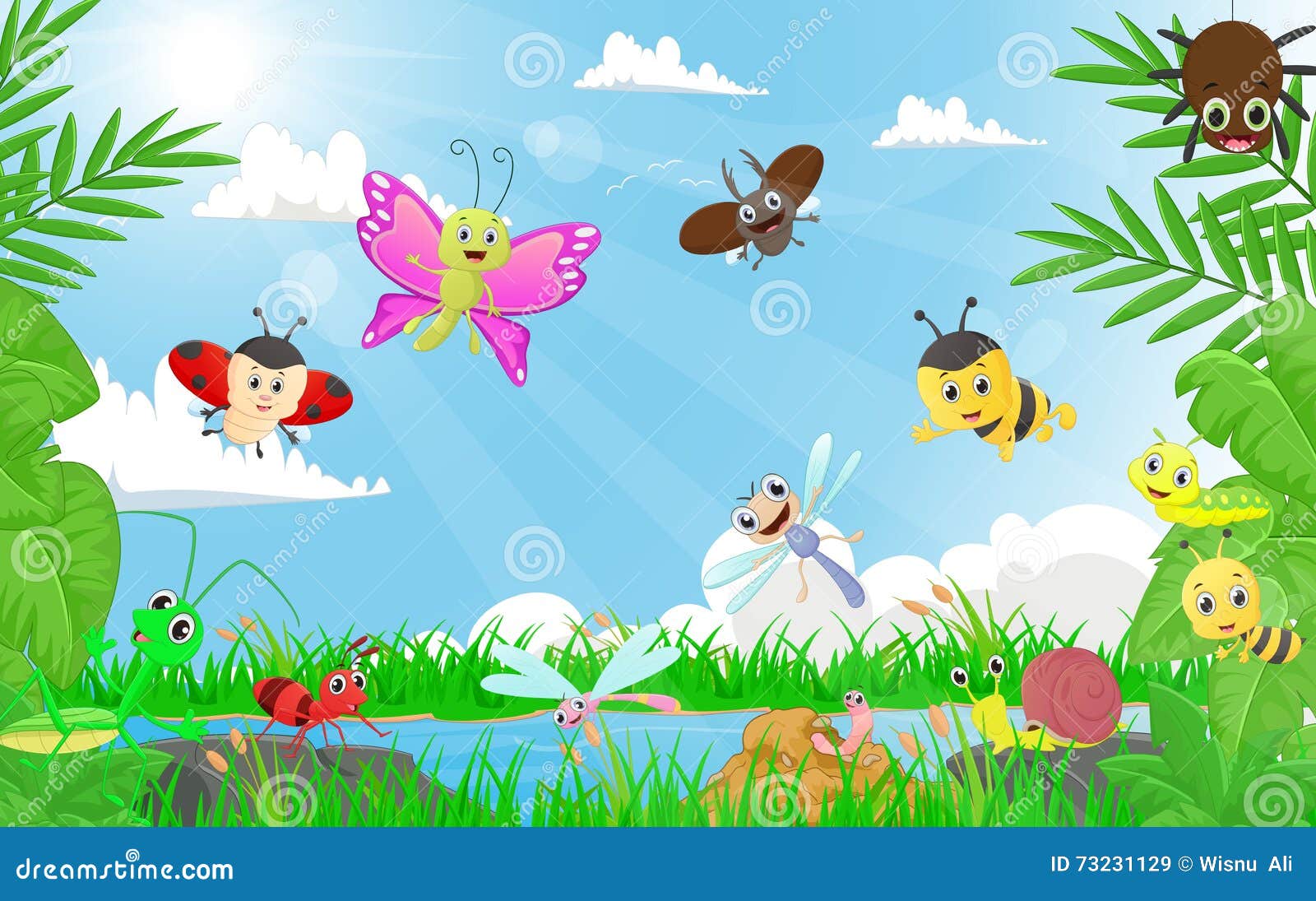 Family of Insects in the Riverbank Stock Vector - Illustration of ...