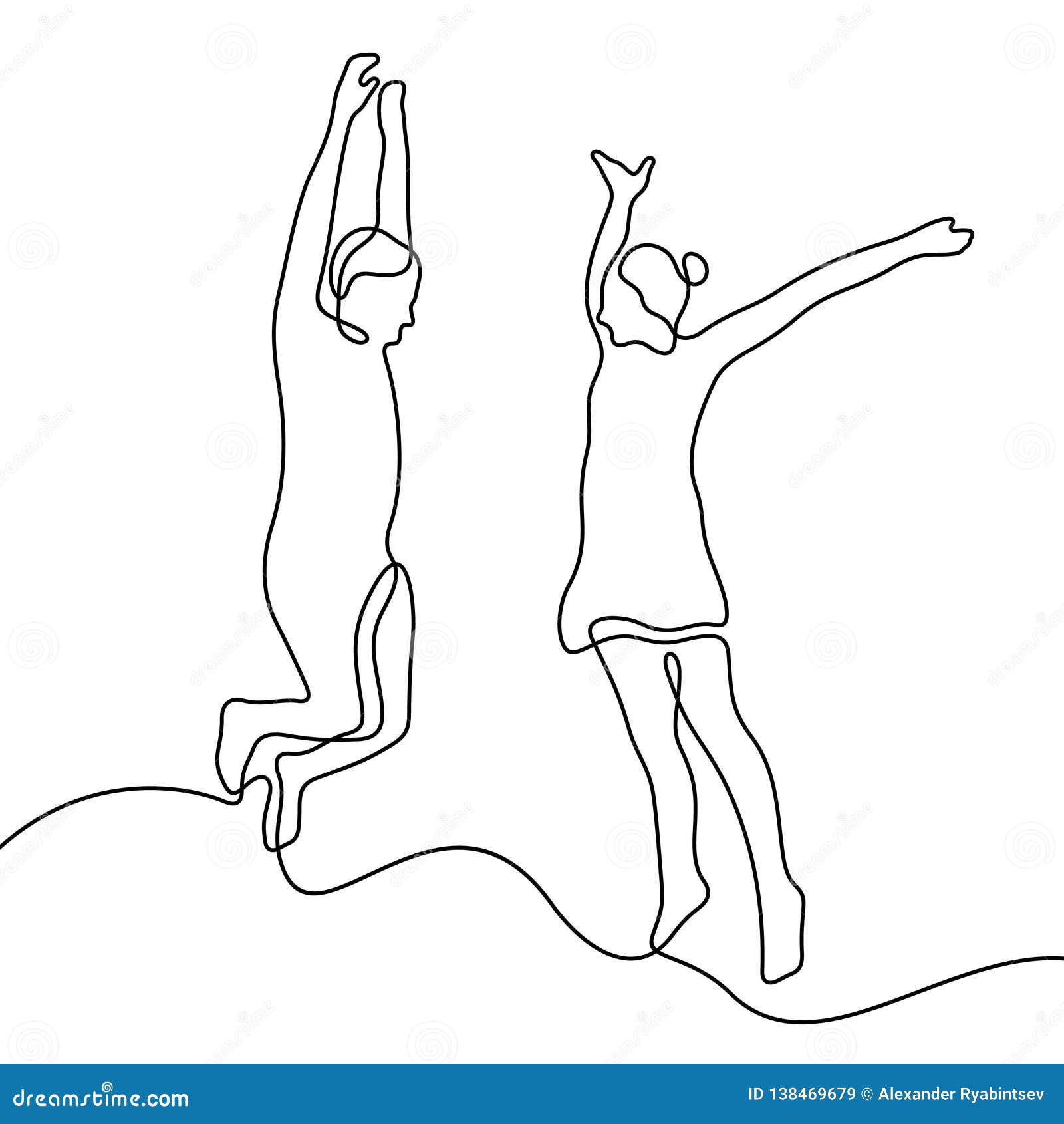 Man and Woman Jumping Continuous Line Vector Illustration Stock Vector ...