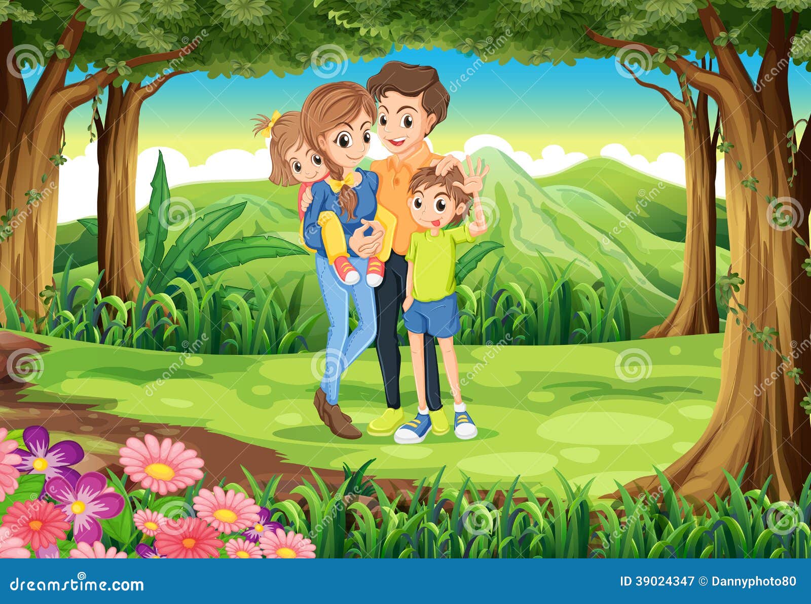 A family at the jungle stock vector. Illustration of landscape - 39024347