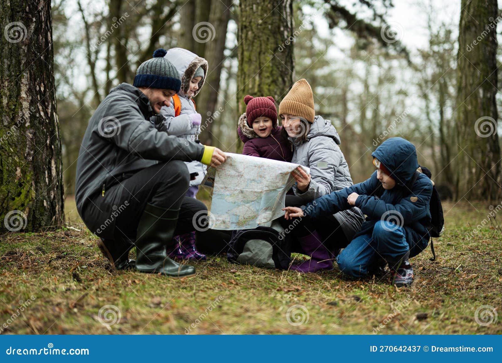 Family and Kids with Map in the Forest Stock Image - Image of daughter ...