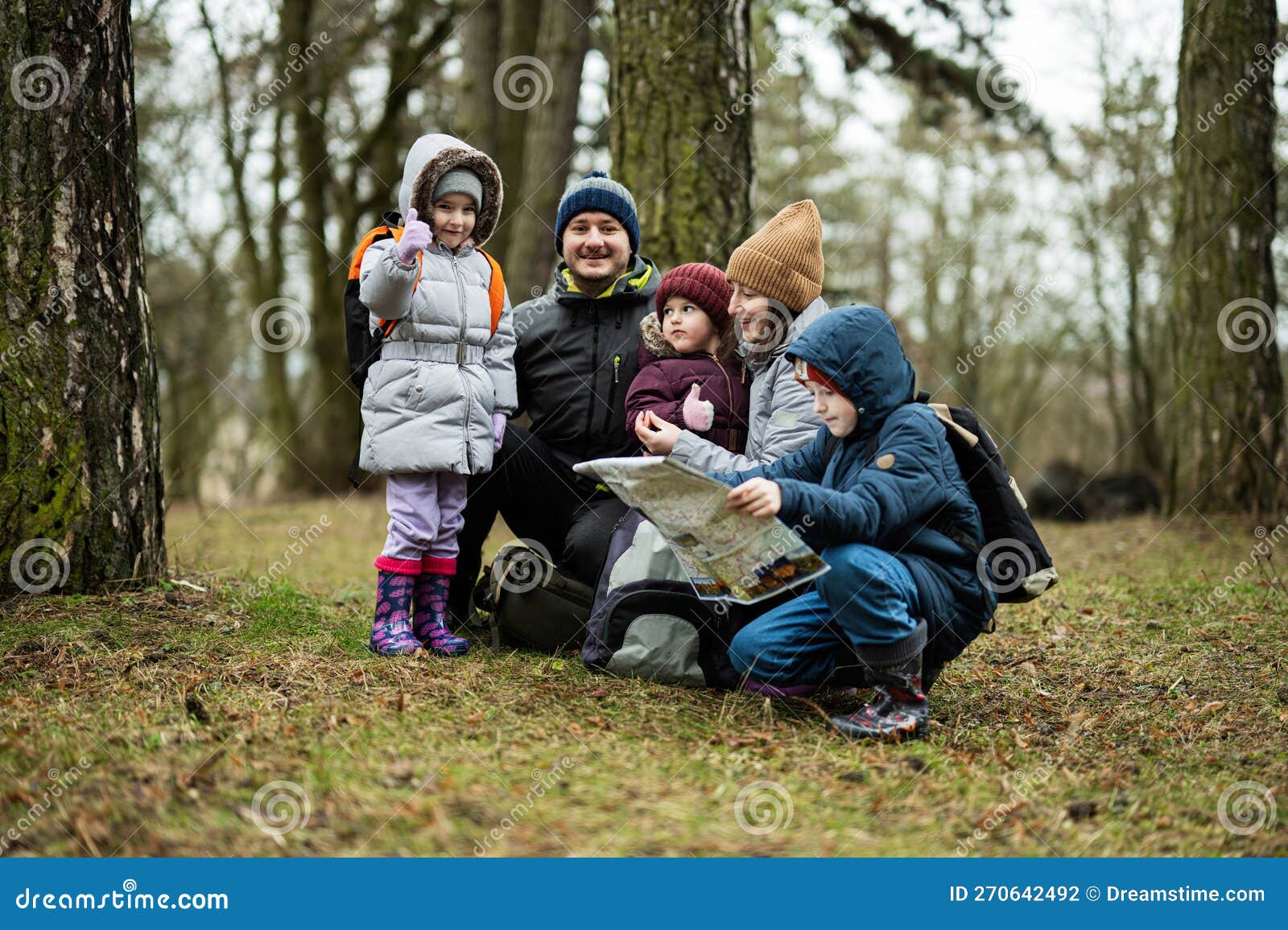 Family and Kids with Map in the Forest Stock Photo - Image of outdoor ...