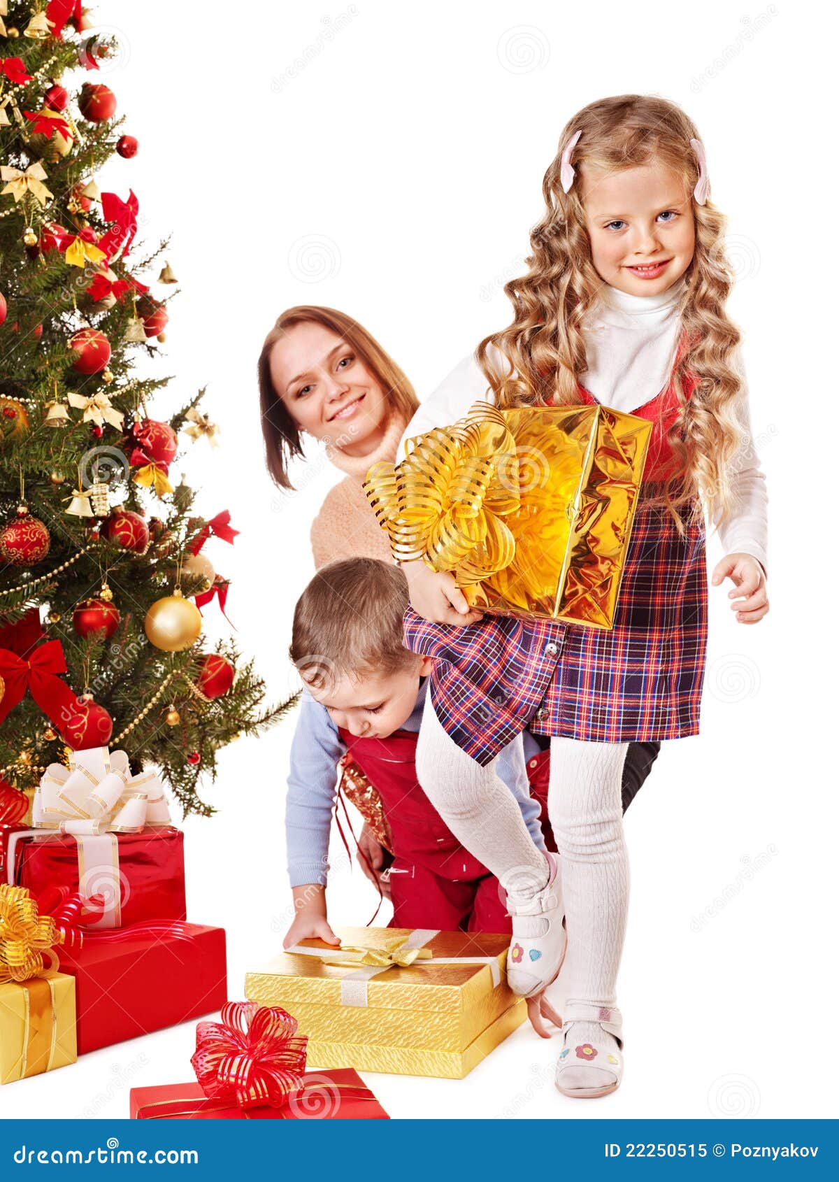 Family with Kids Open Christmas Gift Box. Stock Image - Image of season ...