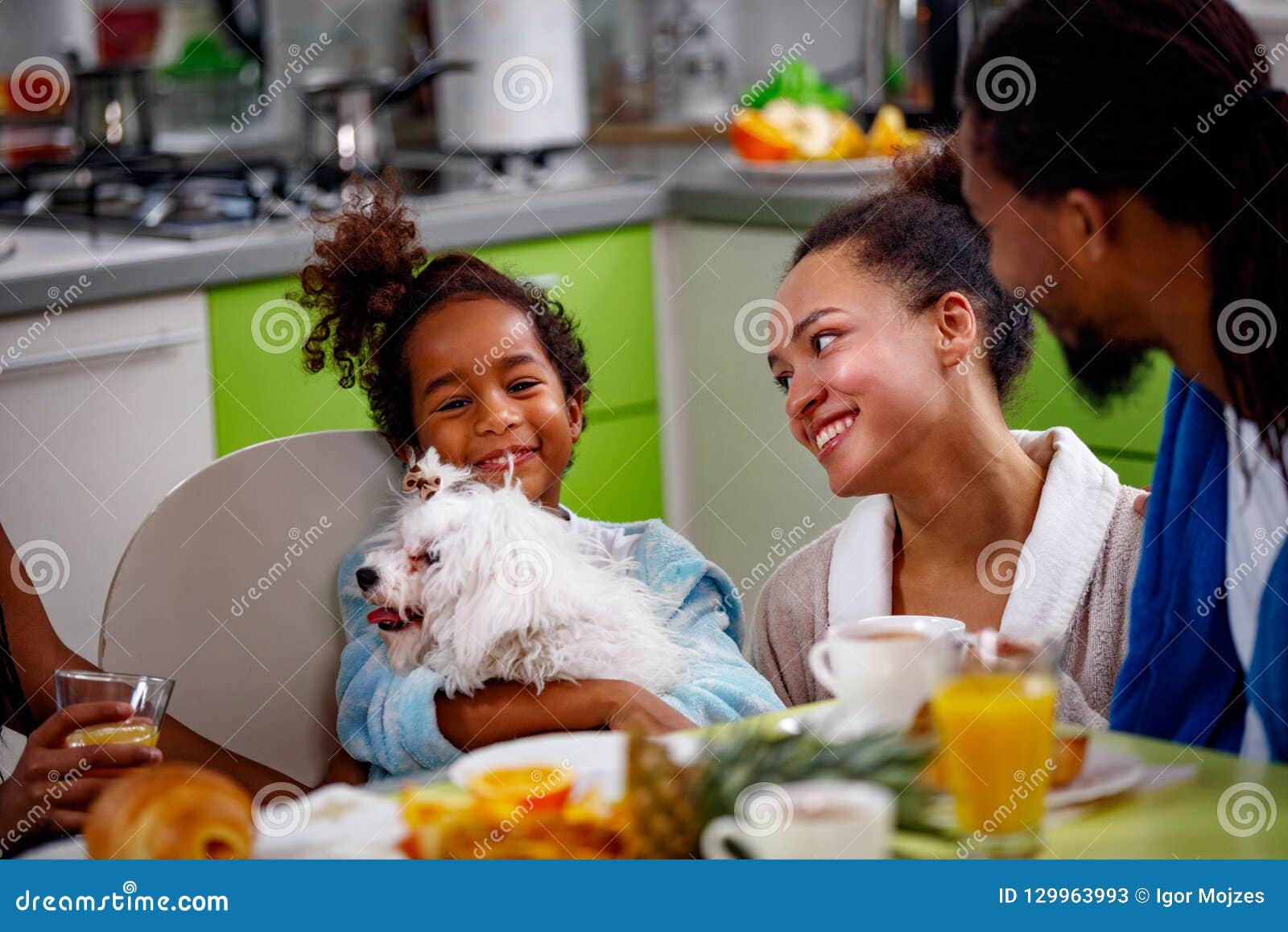 Family in Kitchen Eating Breakfast Together Stock Image - Image of afro ...