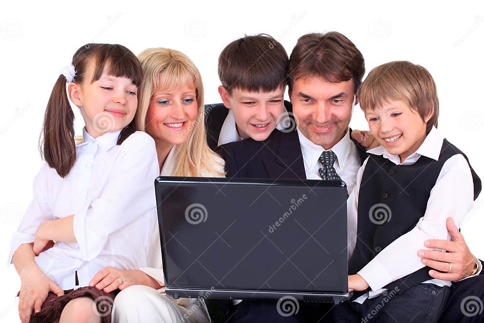 Family with Laptop Computer Stock Photo - Image of woman, technology ...