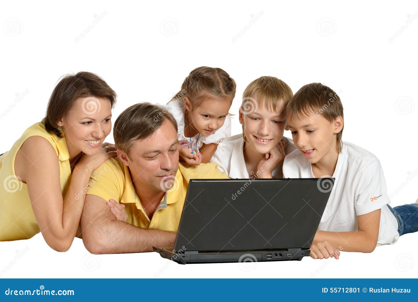 Family with laptop stock image. Image of lying, closeup - 55712801