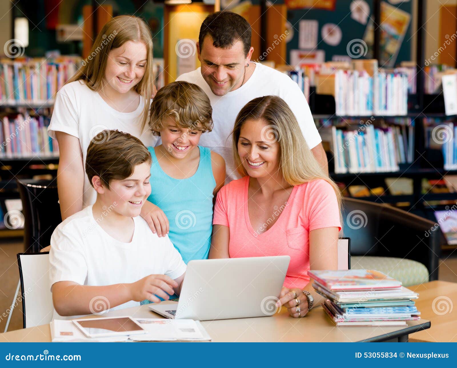 Family in library stock photo. Image of literature, library - 53055834