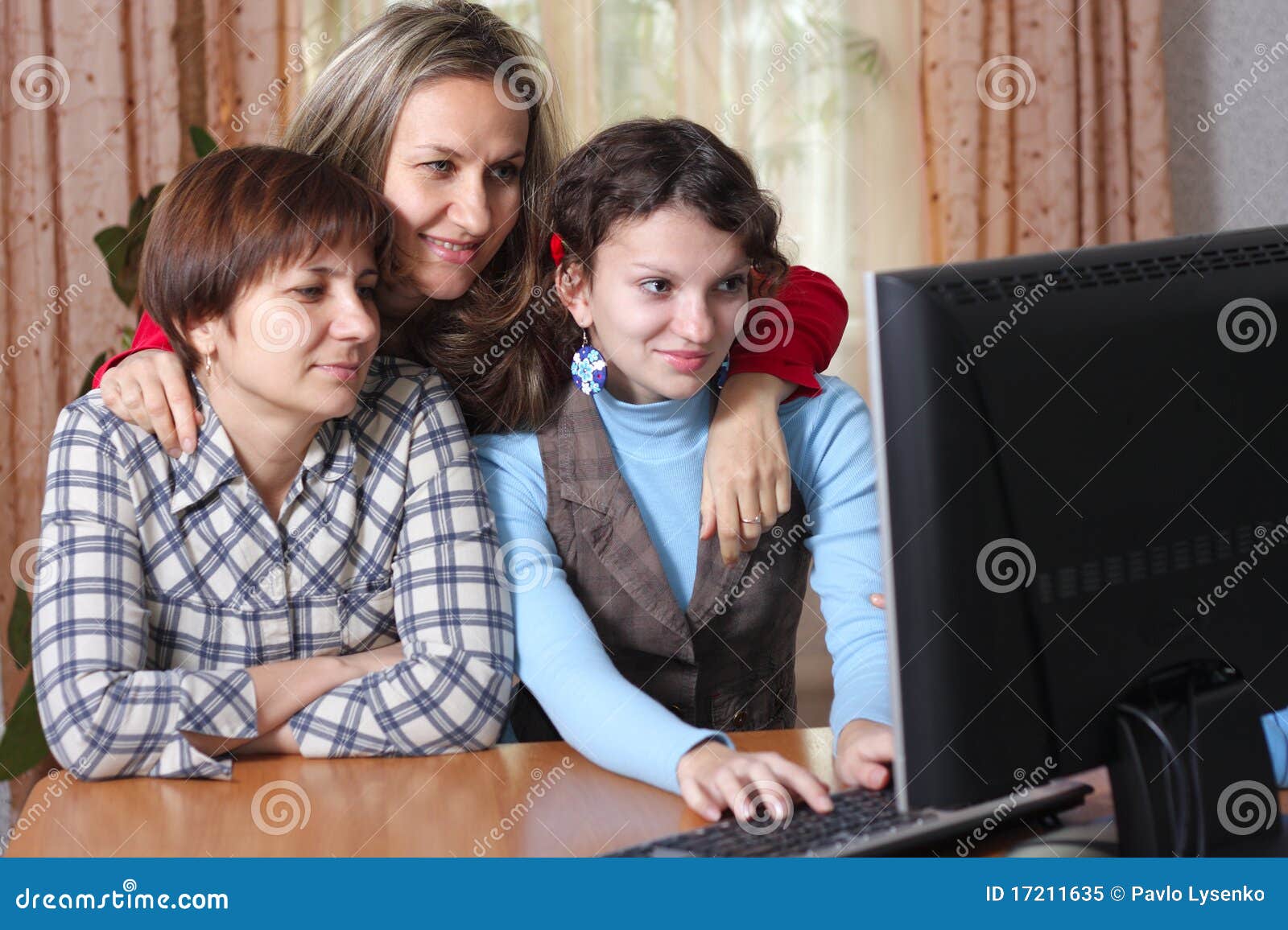 Family in Living Room with Computer Stock Image - Image of sitting ...