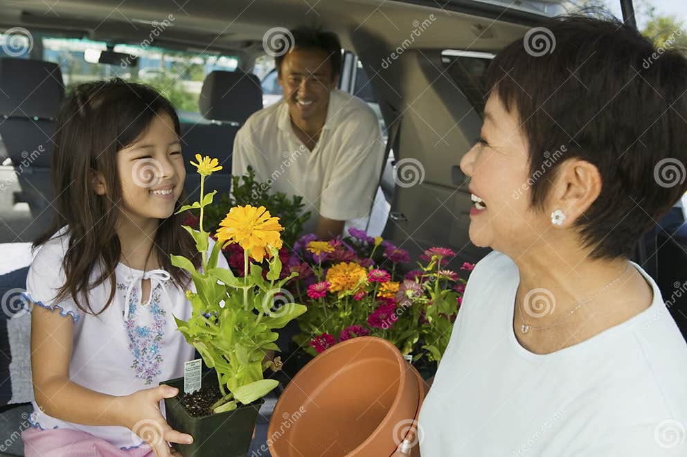 Family Loading Flowers into SUV Stock Image - Image of outdoors, adult ...
