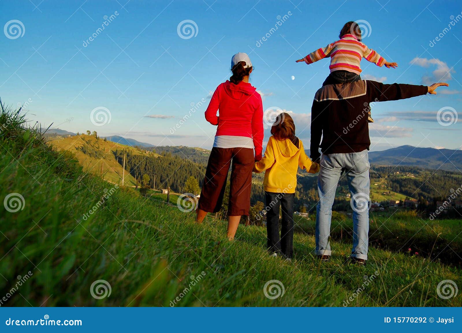 Family Looking at the Beautiful View Stock Photo - Image of blue, child ...