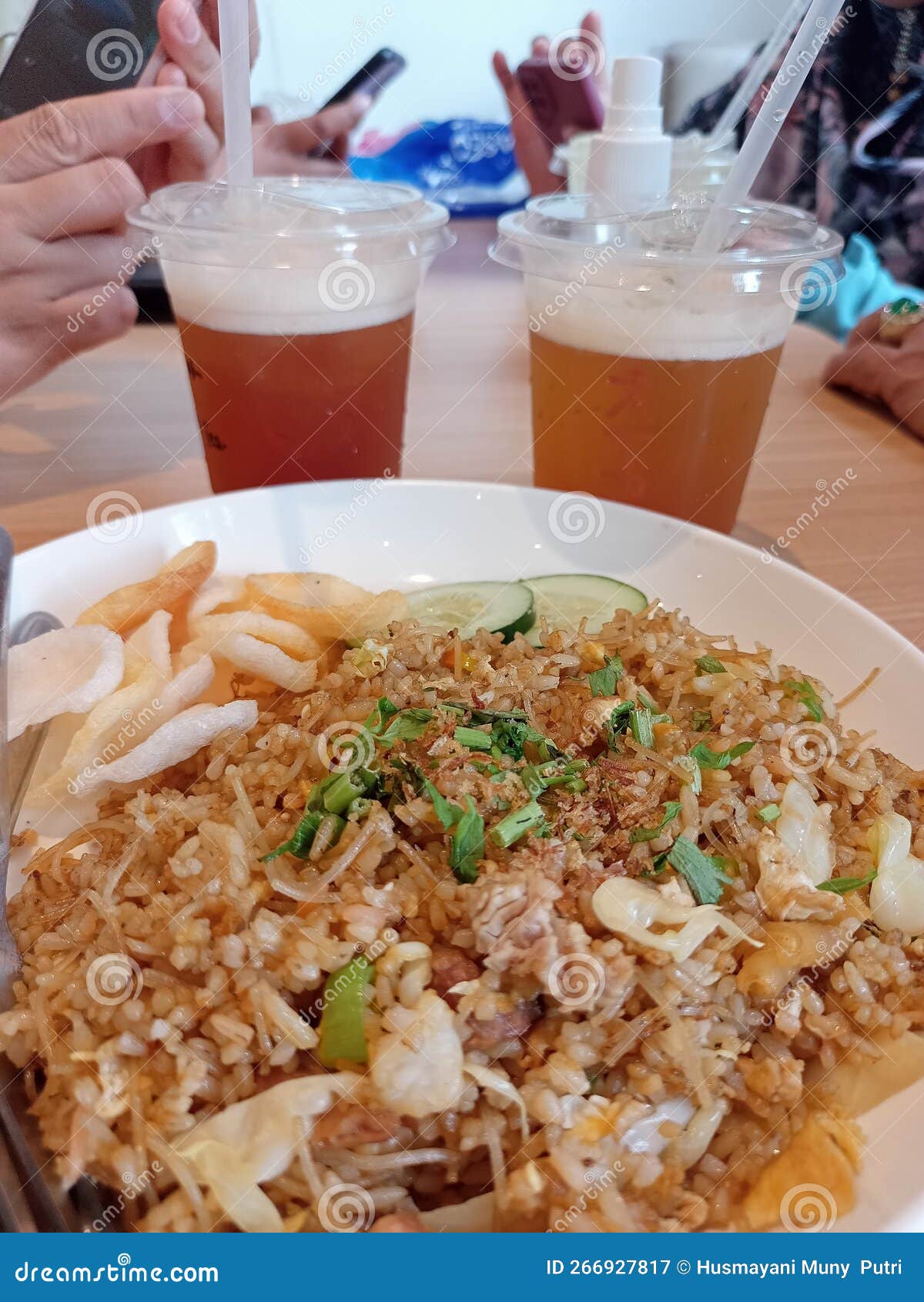Family Lunch with Fried Rice and Ice Tea Stock Image - Image of savoury ...