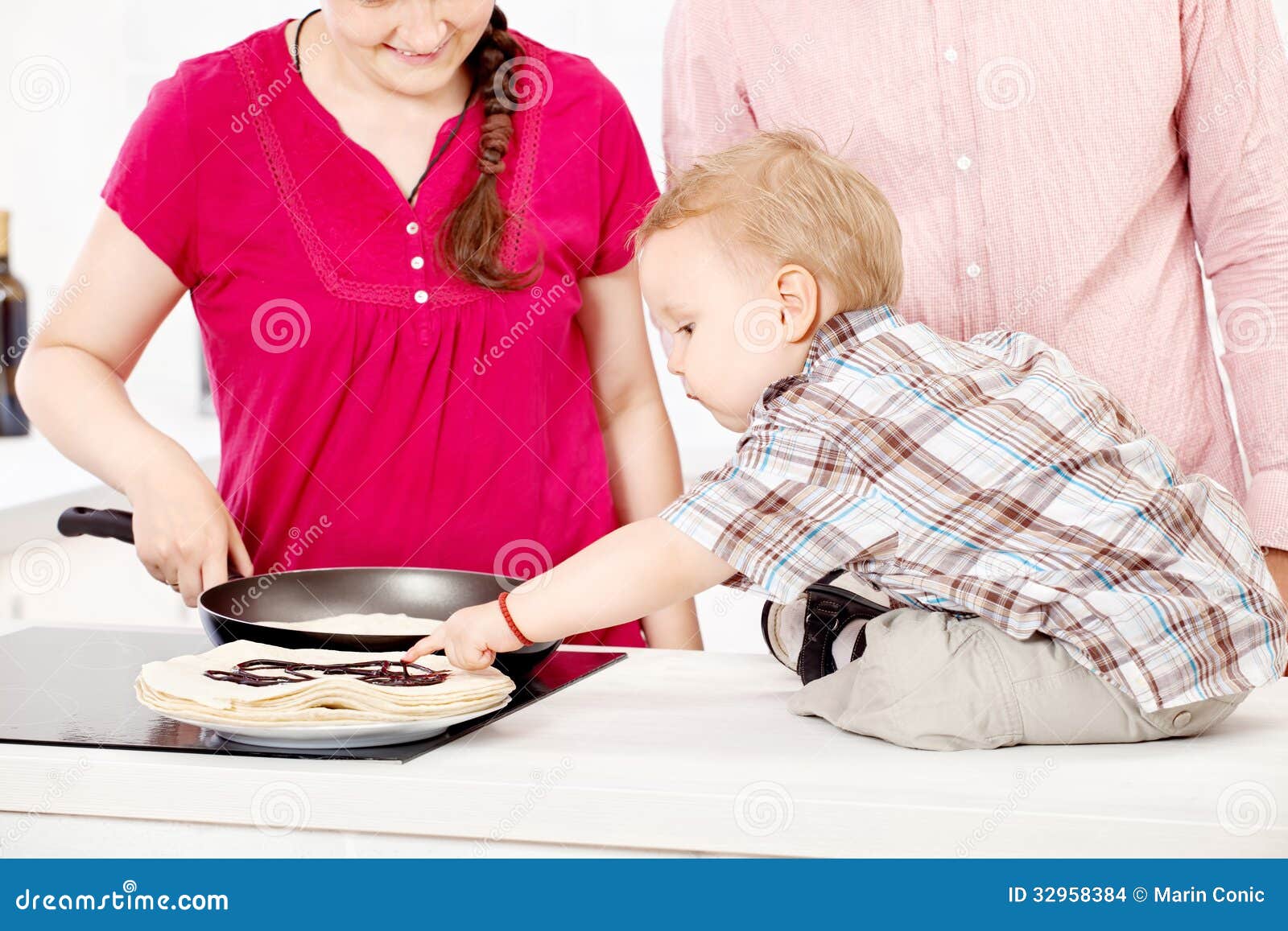 Family Makes Pancakes in the Kitchen Stock Photo - Image of prepare ...