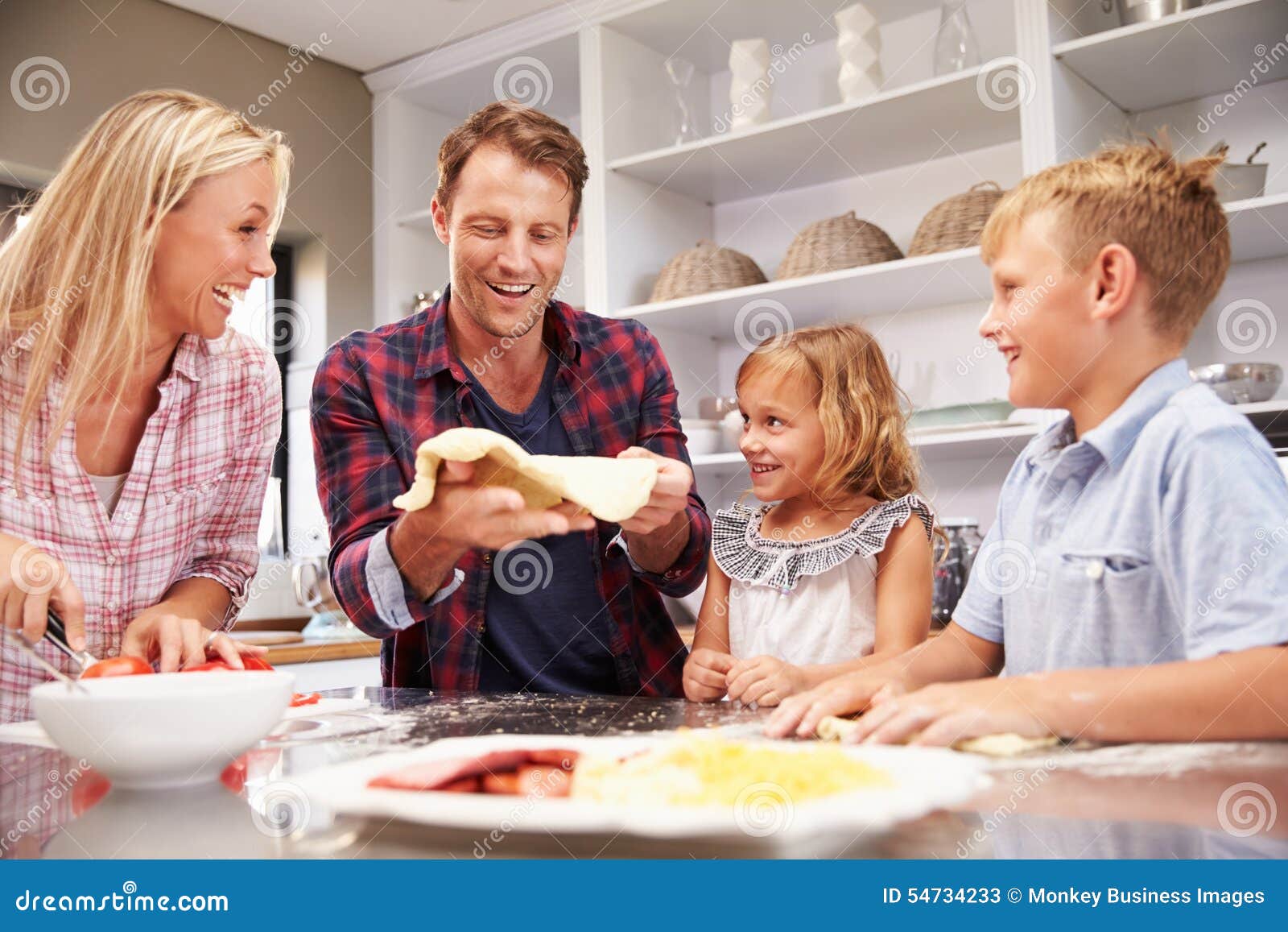 Family Making Pizza Together Stock Image - Image of learning, four ...