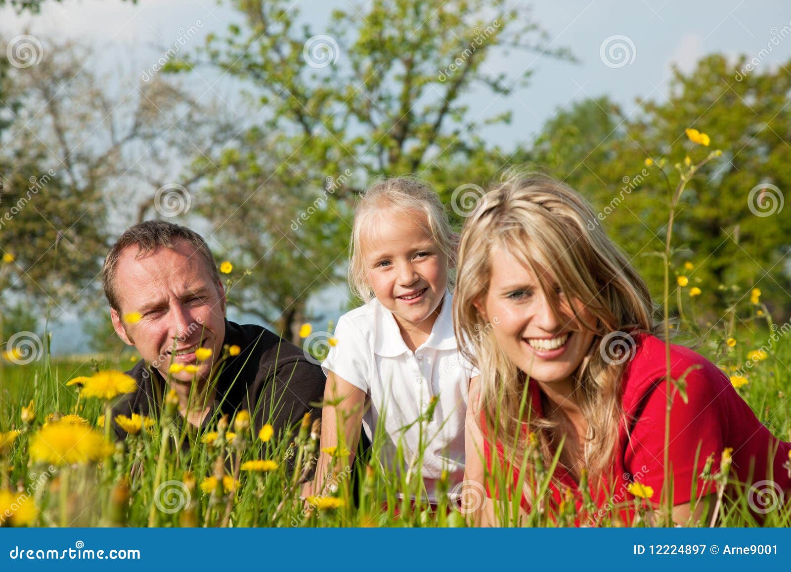 Family on meadow in spring stock image. Image of mother - 12224897