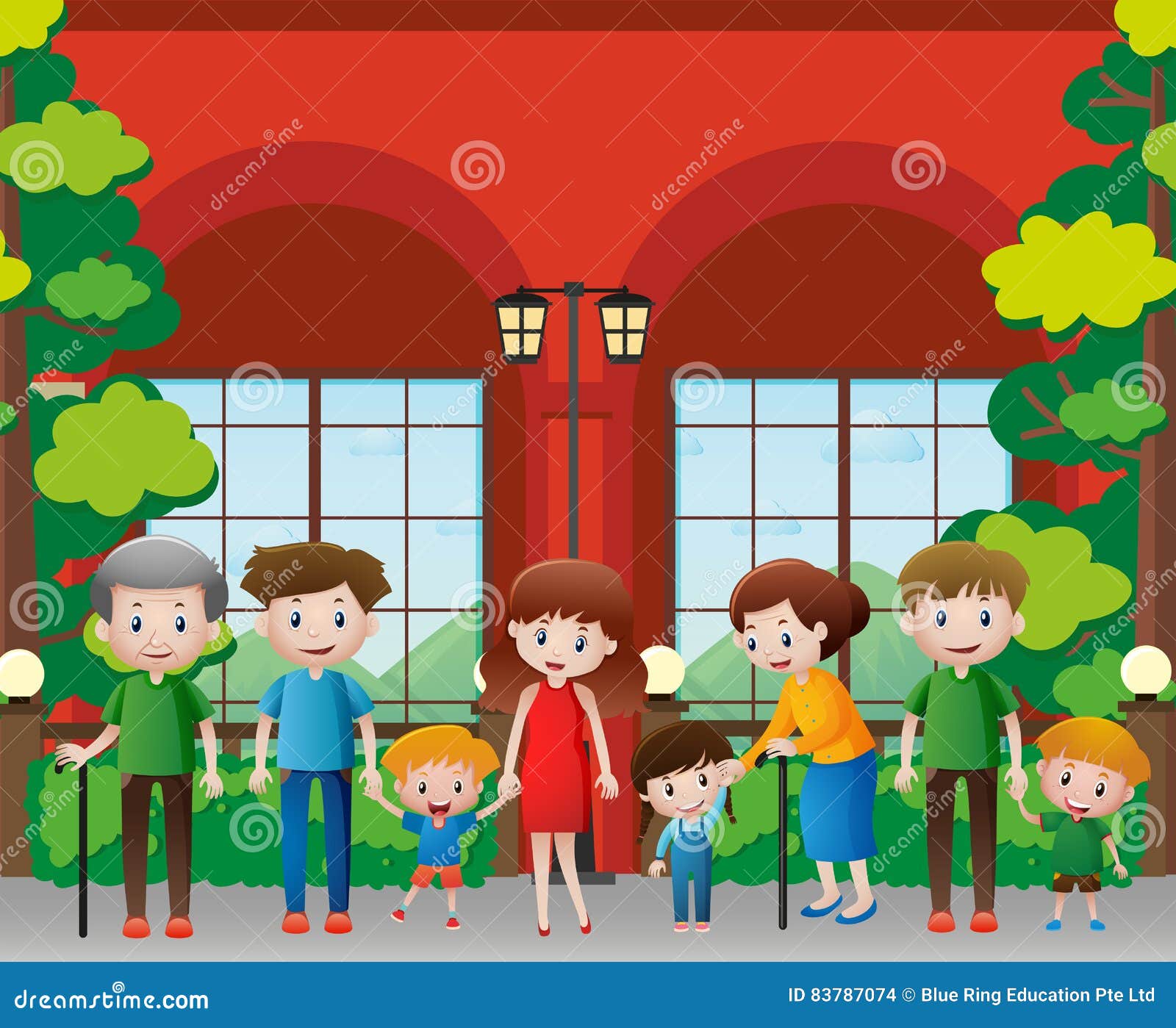 Family Members in Front of the Building Stock Vector - Illustration of ...