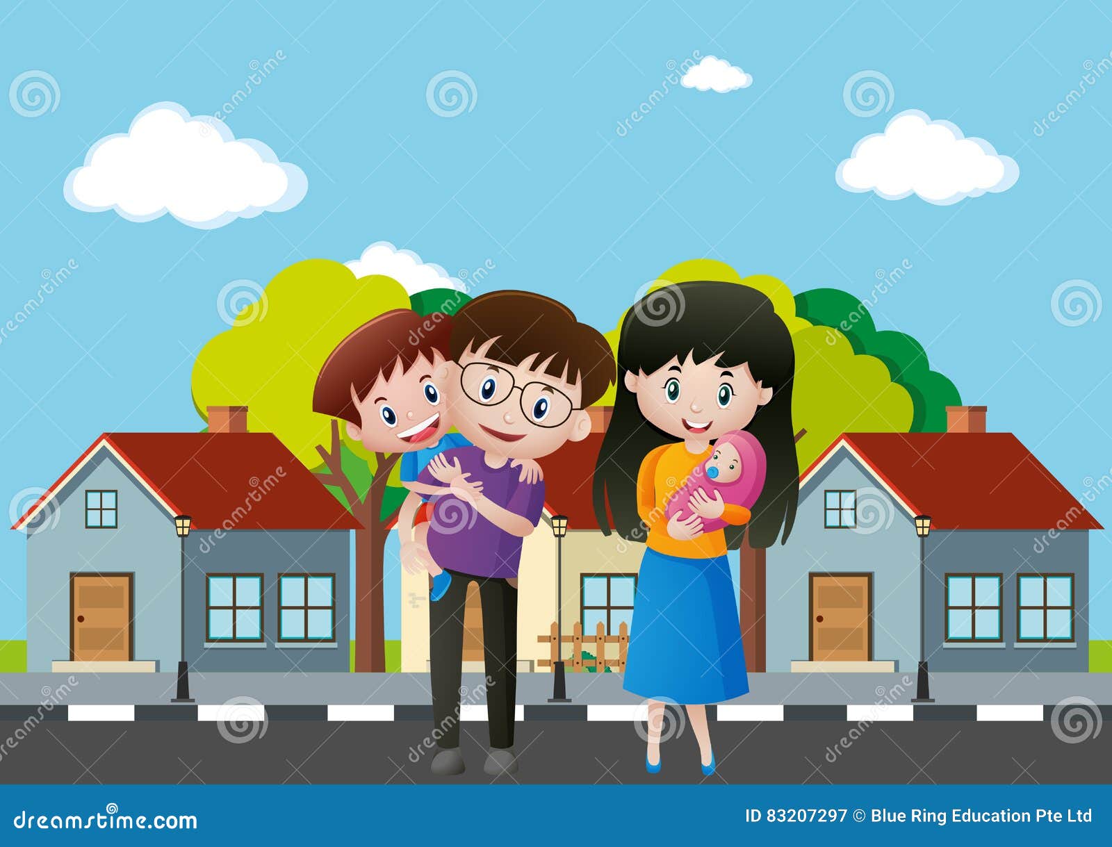 Family Members In Front Of The House Cartoon Vector | CartoonDealer.com ...