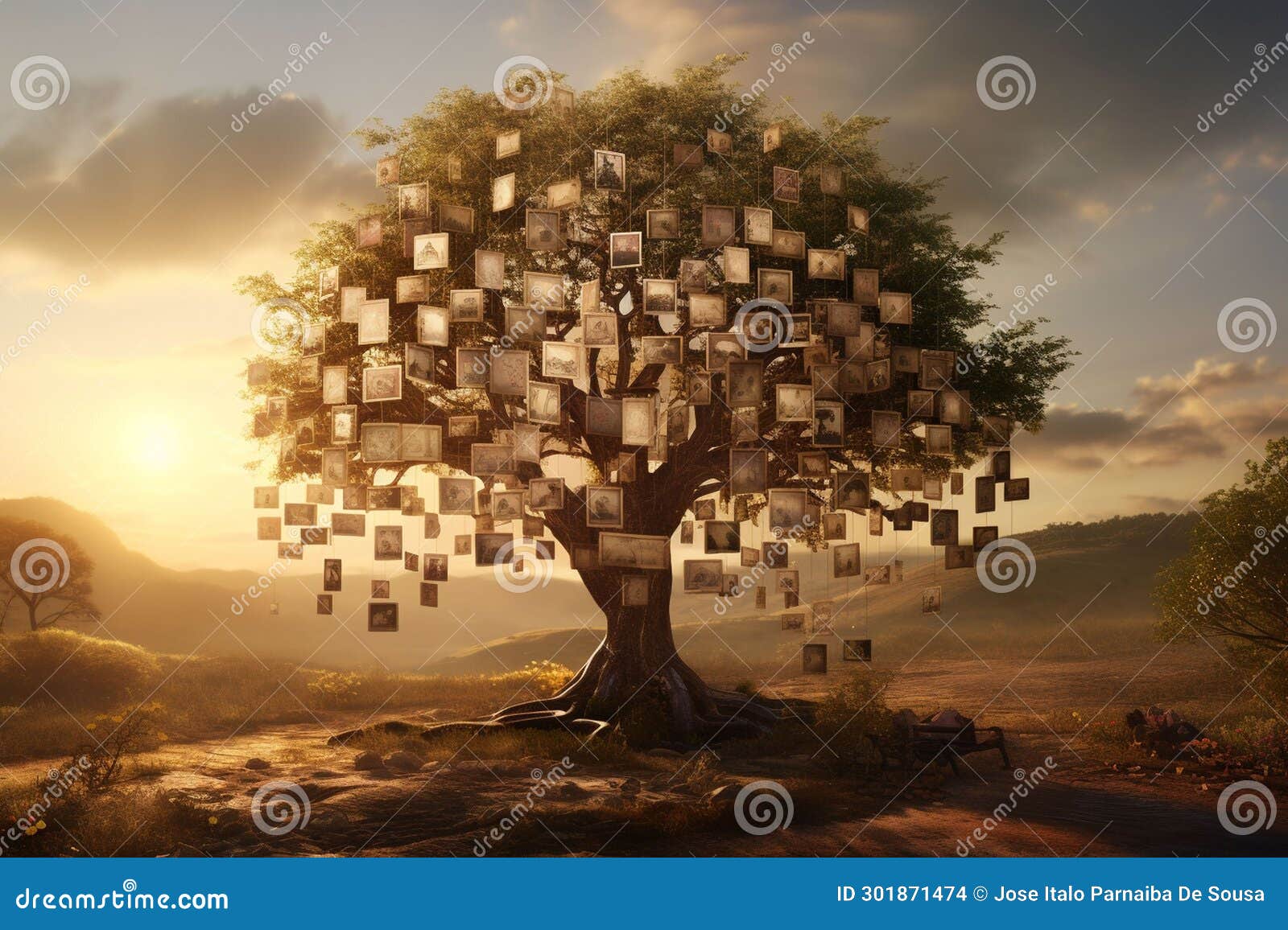 Family Memorial Tree with Hanging Frames a Stock Illustration ...