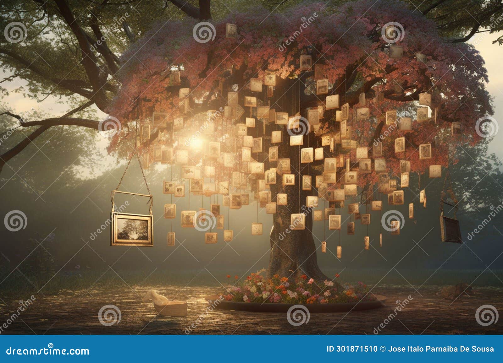 Family Memorial Tree with Hanging Frames a Stock Illustration ...