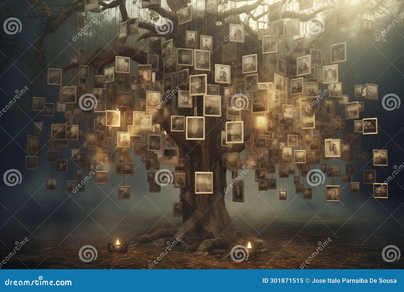 Family Memorial Tree with Hanging Frames a Stock Illustration ...