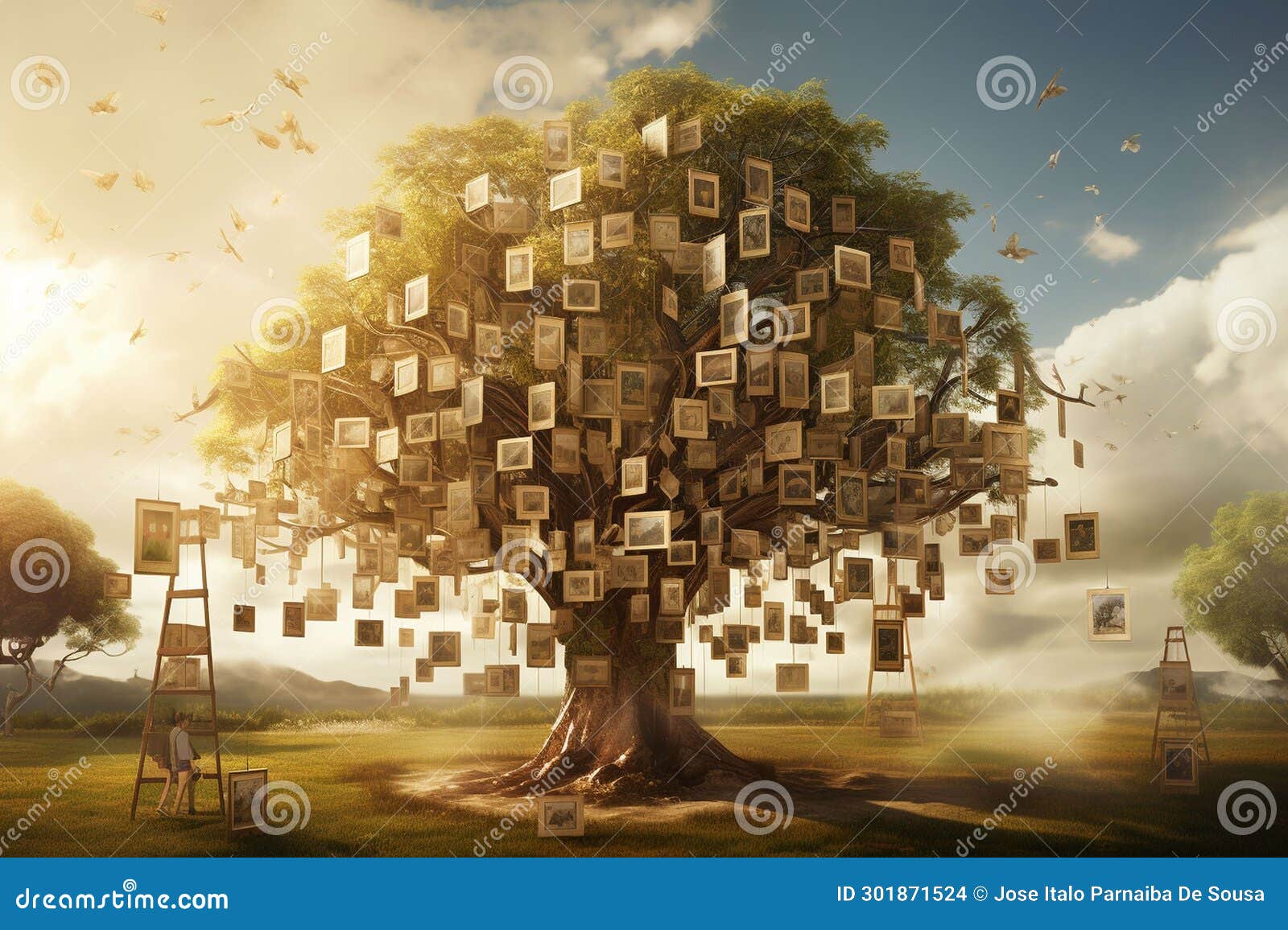 Family Memorial Tree with Hanging Frames a Stock Illustration ...