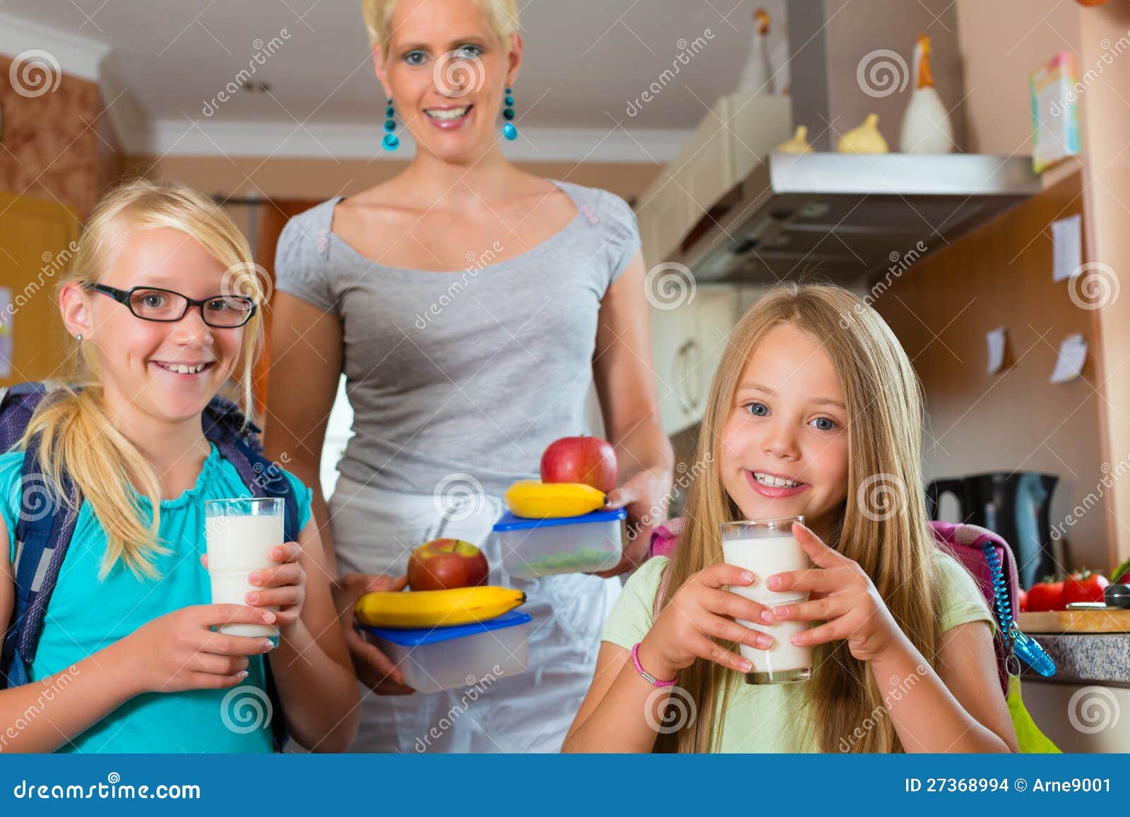 Family - Mother Making Breakfast for School Stock Photo - Image of ...