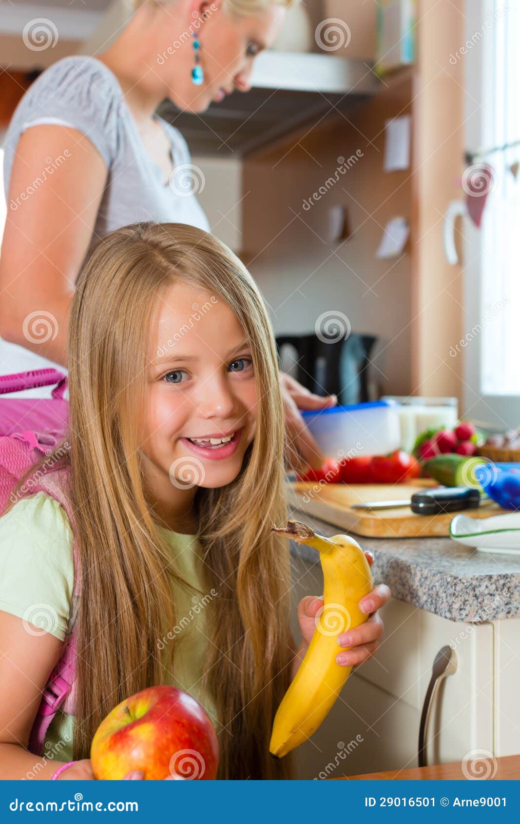 Family - Mother Making Breakfast for School Stock Image - Image of ...