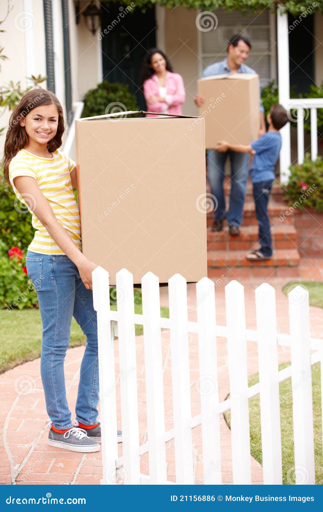 Family Moving into New House Stock Photo - Image of bungalow, camera ...