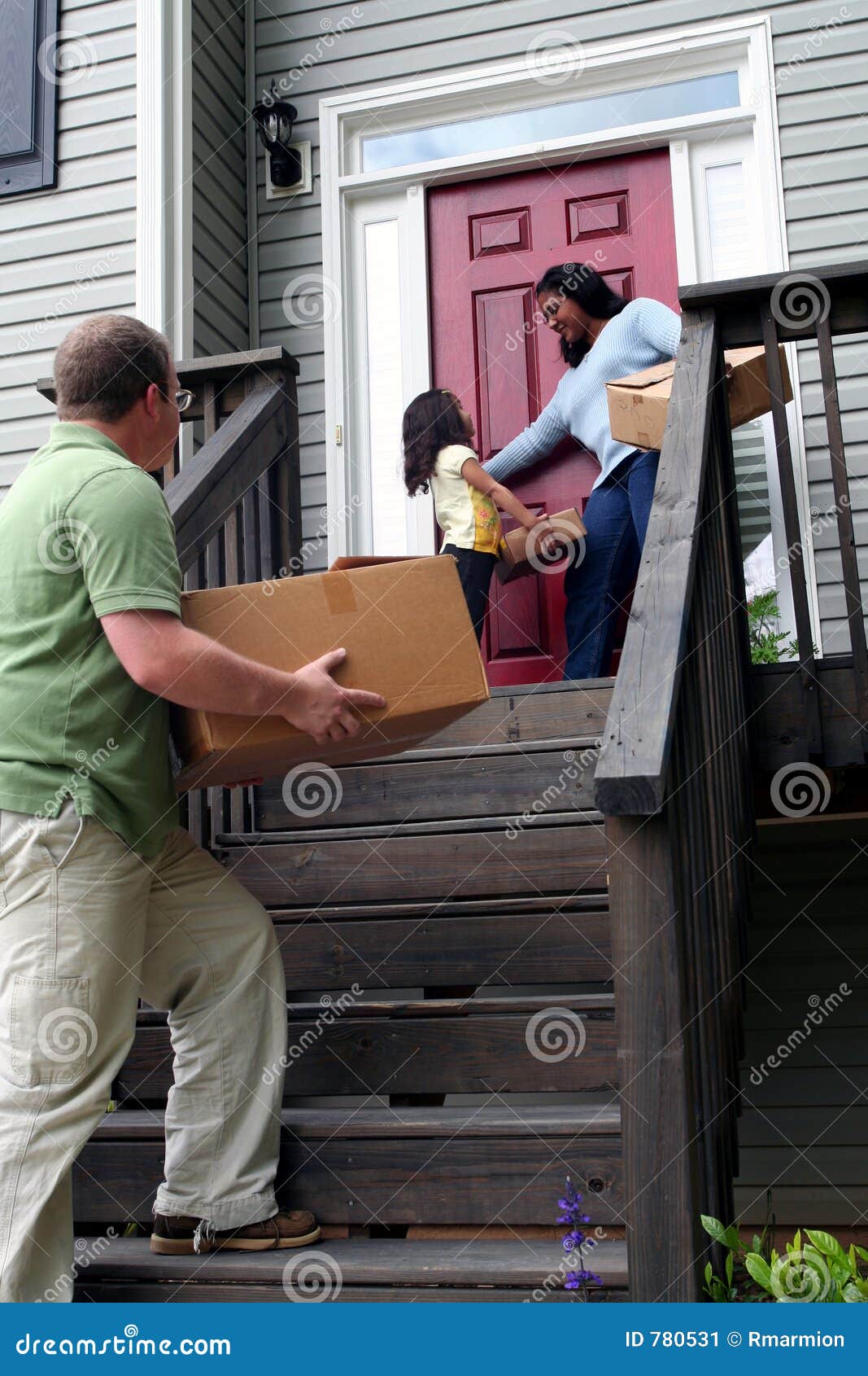 A Family Moving into New House Stock Image - Image of excited, mansion ...